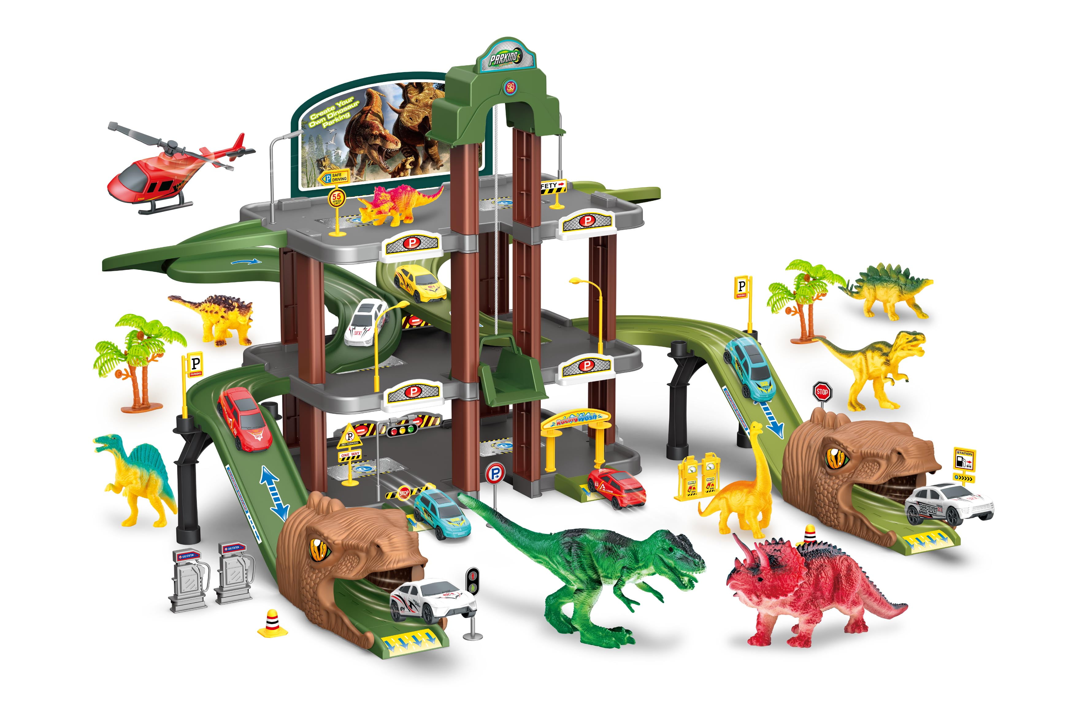 Toy Car Ramp Track Dinosaur Climbing Hills Railcar Colorful Vehicles ...