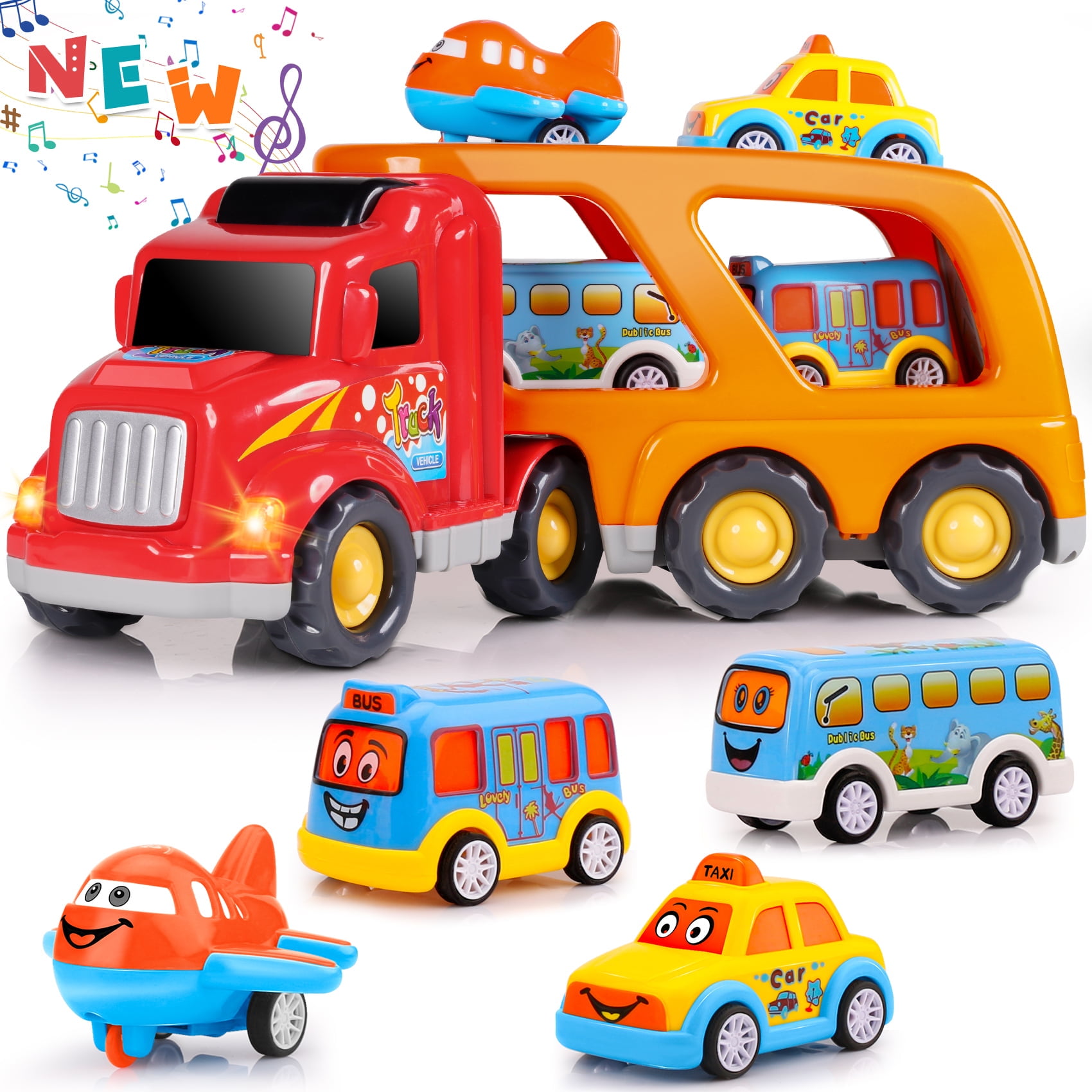 1-6 Year Old Boys Toy Cars, 5 in 1 Carrier Trucks, Assorted Vehicles ...