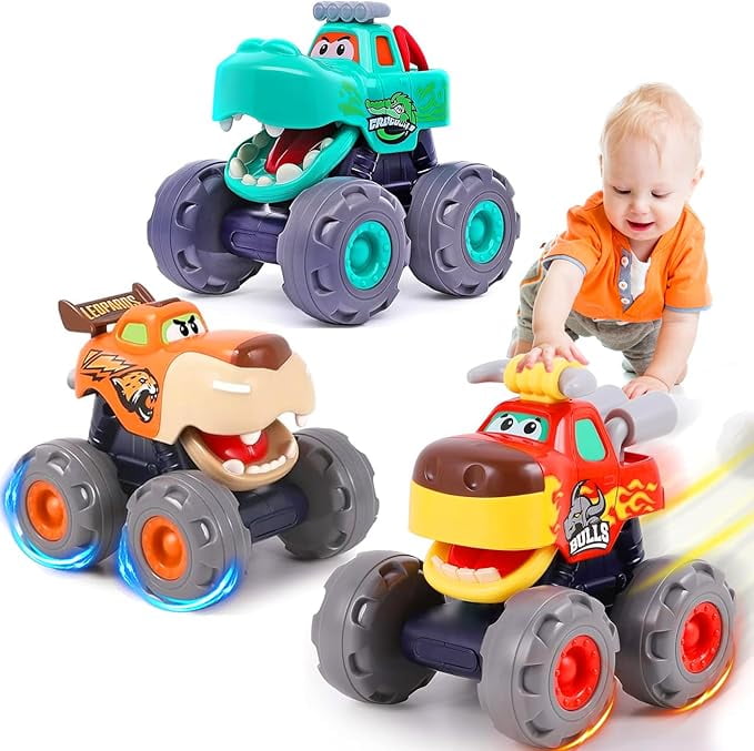 Toy Cars for 1 2 3 Year Old Boys, 3 Pack Friction Powered Cars Pull ...