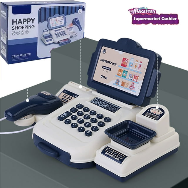 Toy Cash Register for Kids, Blue Calculator Cashier Preschool Toy for 3 ...