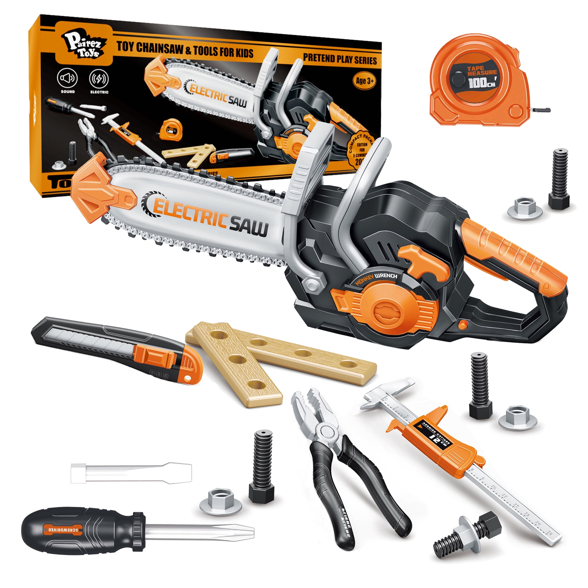 Toy Chainsaw for Kids, 19PCS Pretend Play Tools Set, Toy Home Tools Kit ...