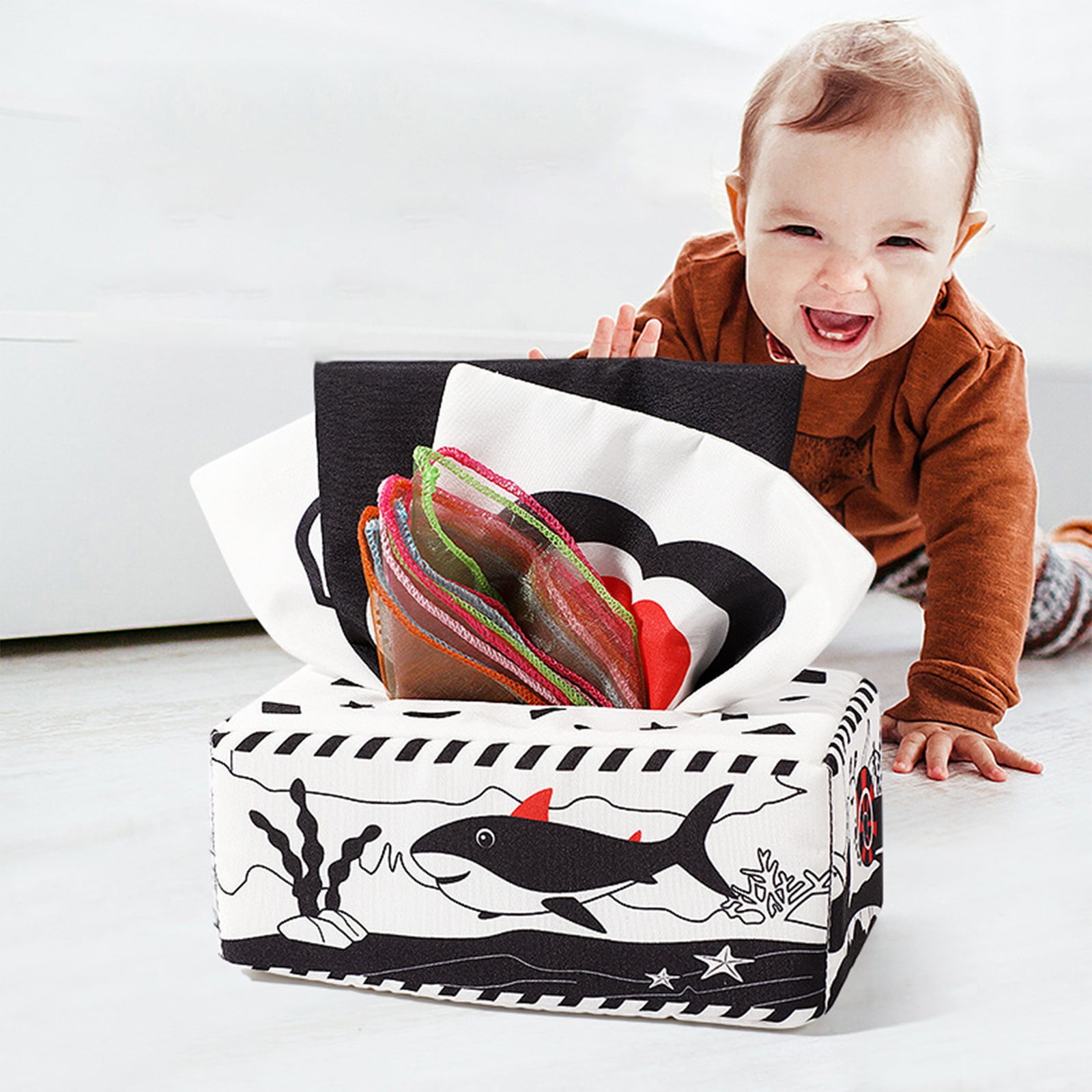 Toy Clearance! Children Tissue Box with Teether Soft Stuffed Montessori ...