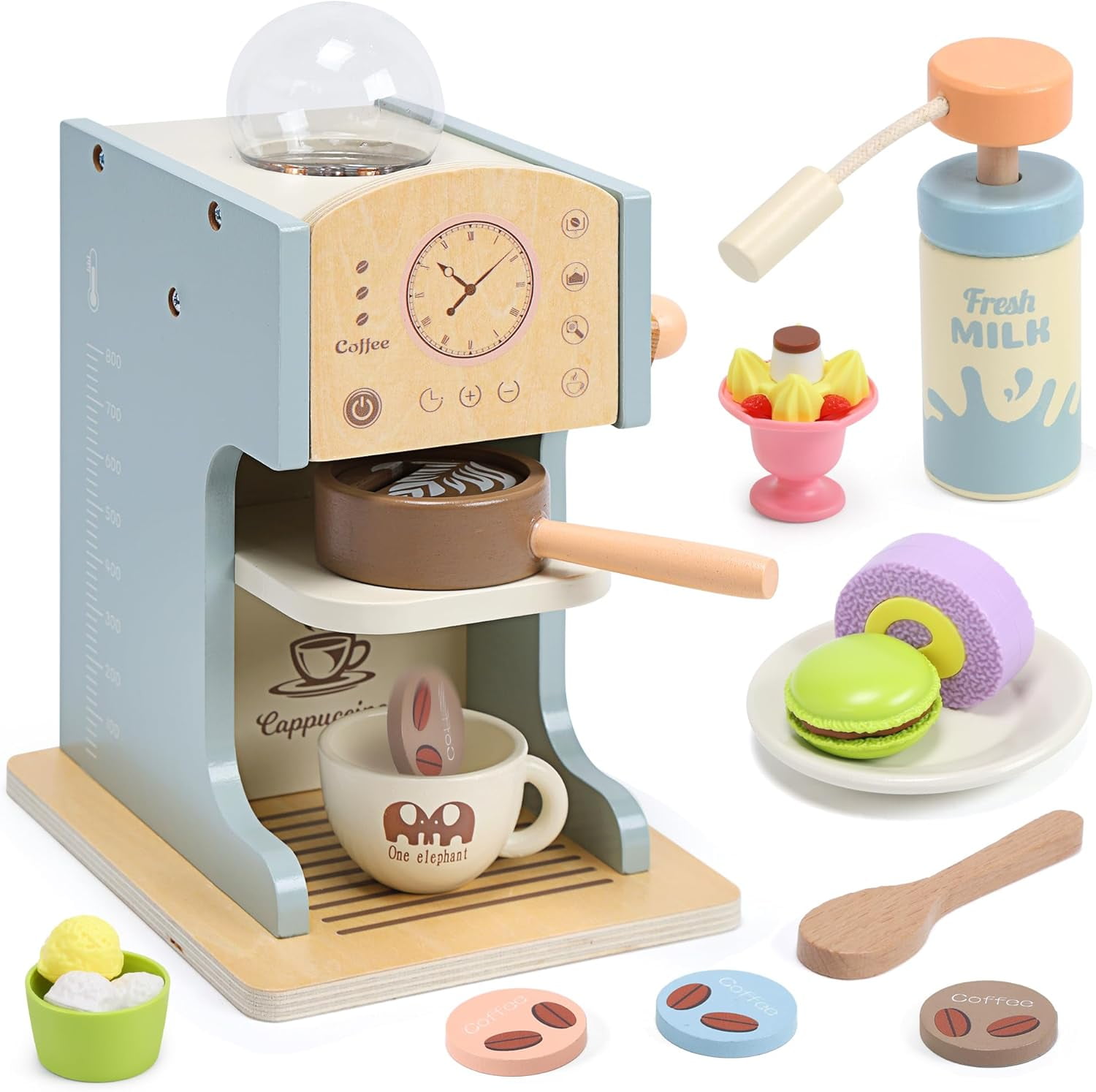 Toy Coffee Maker for Kids, Wooden Kids Coffee Playset with Play Kitchen ...