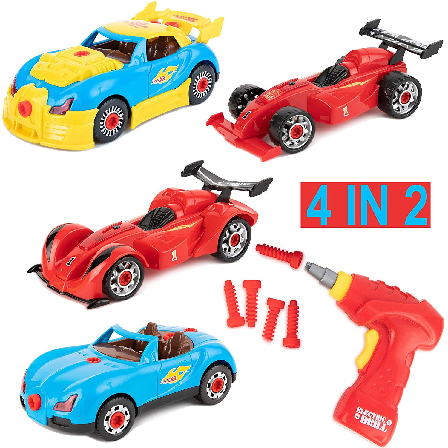 4 in 1 DIY Racer Car Set - 53 pcs Vehicle for Kids with Sound & Lights ...