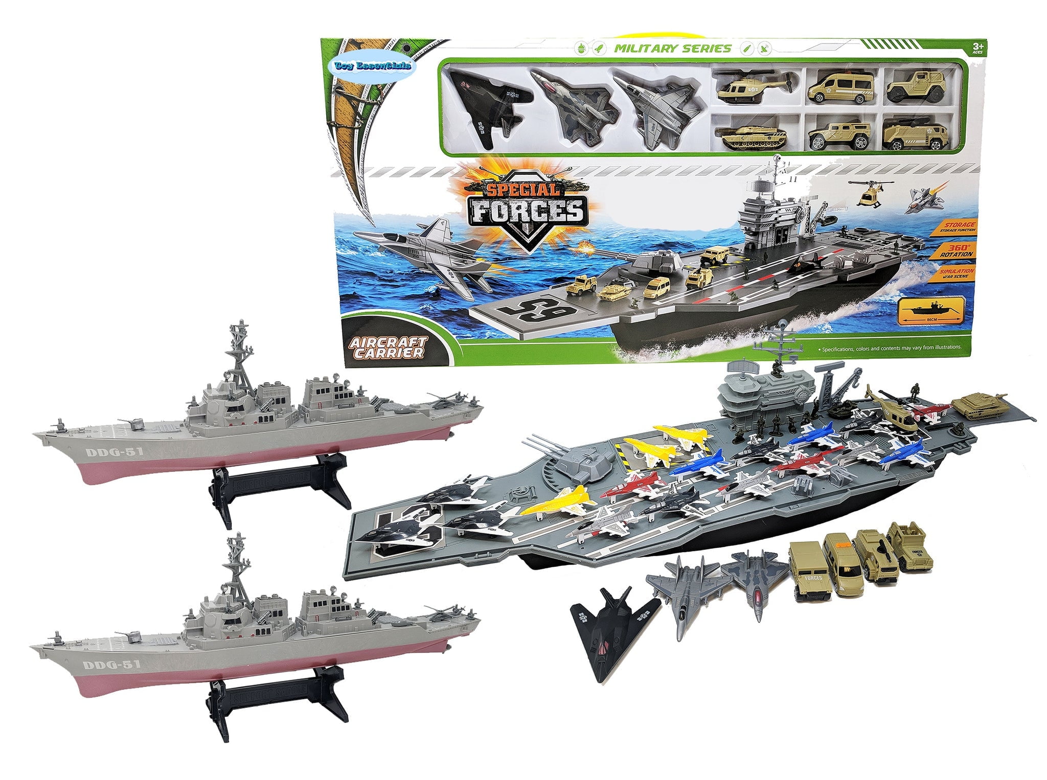 33 Inch Army Aircraft Carrier Toy - Military Vehicles, 18 Fighter Jets ...