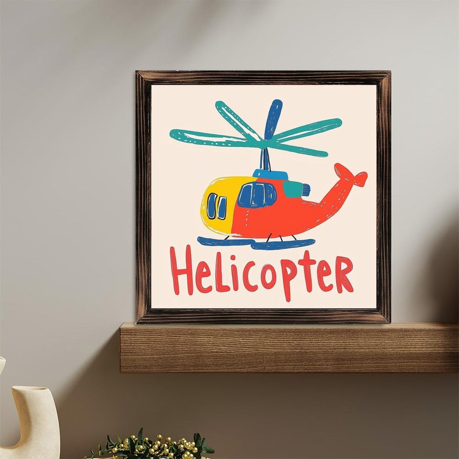 Toy Helicopter Model Wooden Sign Wall Plaque - Vintage Art Decoration ...