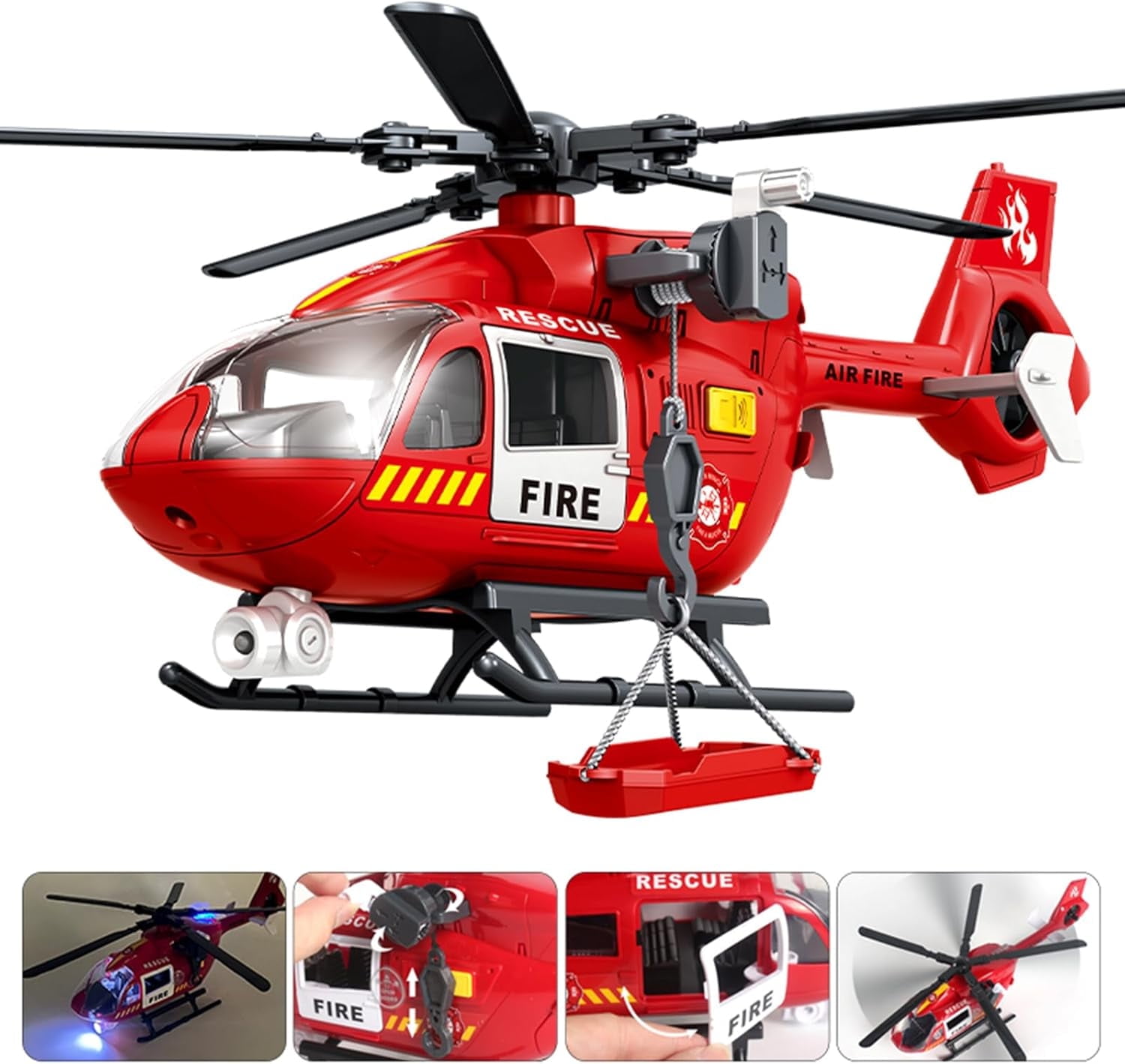CEDQ Toy Helicopter Lights Sound Pull Back Propeller Rescue Army Toys ...