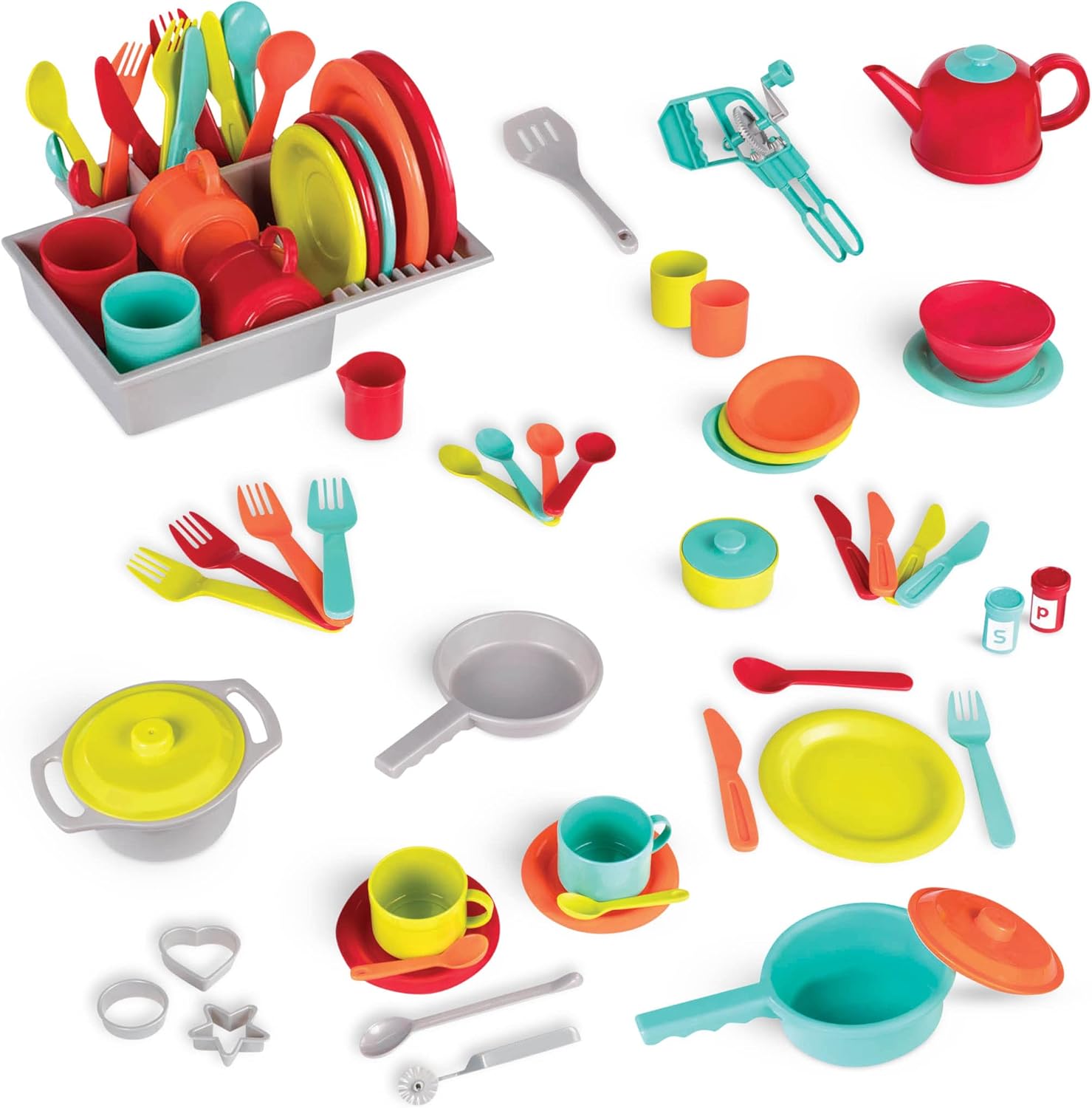 Toy Kitchen Set – 71Pc Pretend Cooking Accessories – 4 Table Settings ...