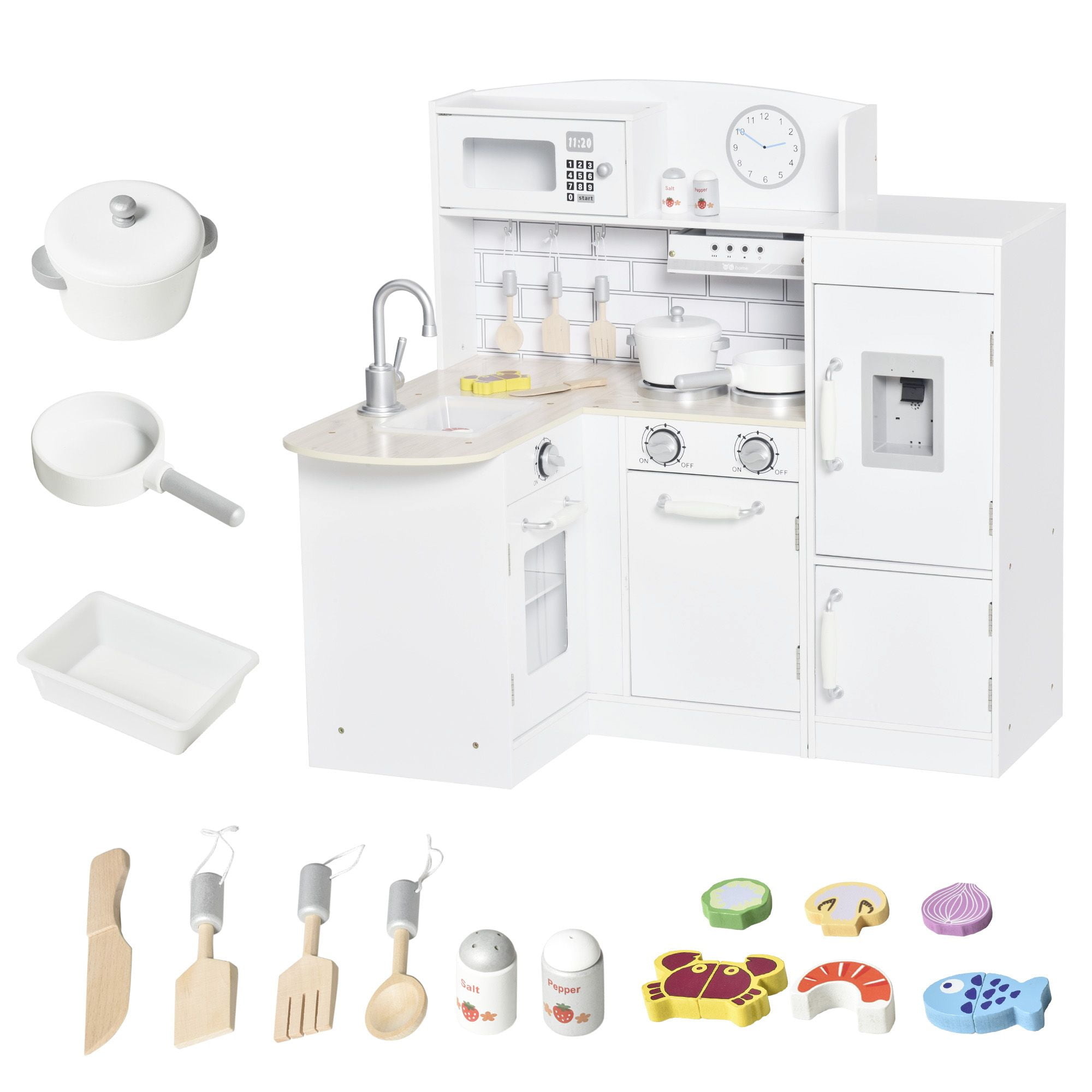 Toy Kitchen Set with Drinking Fountain, Microwave & Fridge - Kids ...