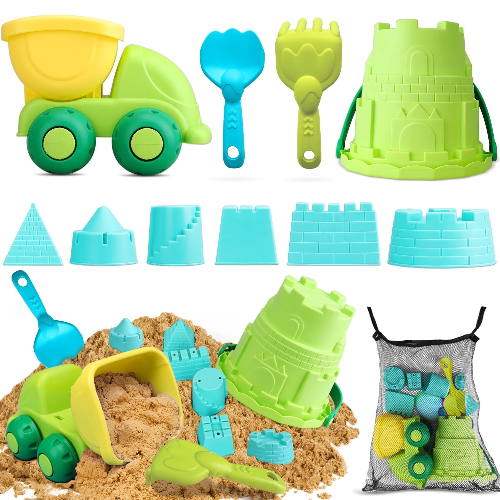 Toy Life Beach Toys Sand Box with Plastic Green Sand Molds, Buckets ...