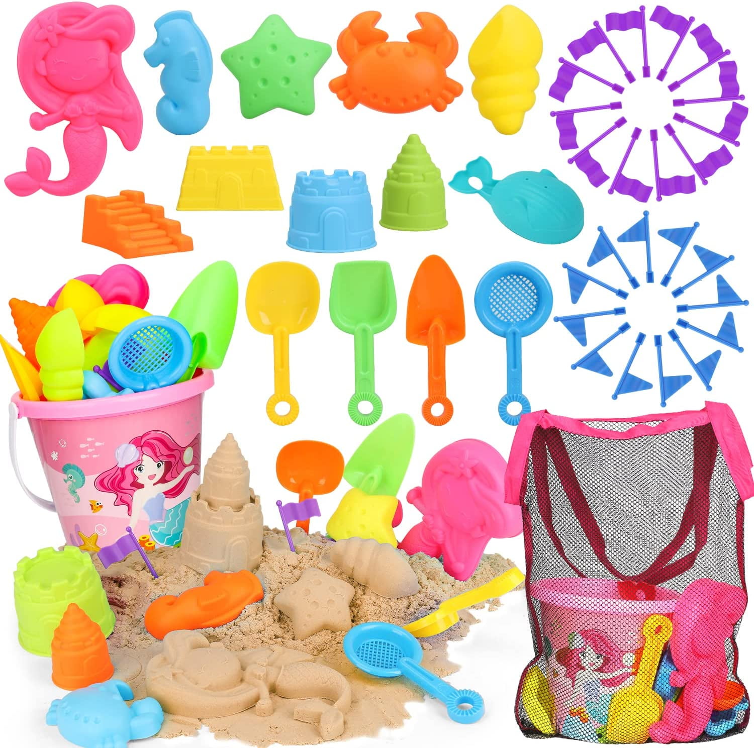 TOY Life 18pcs Beach Sand Play Set - Mermaid Theme Toys for Kids 3-10 ...