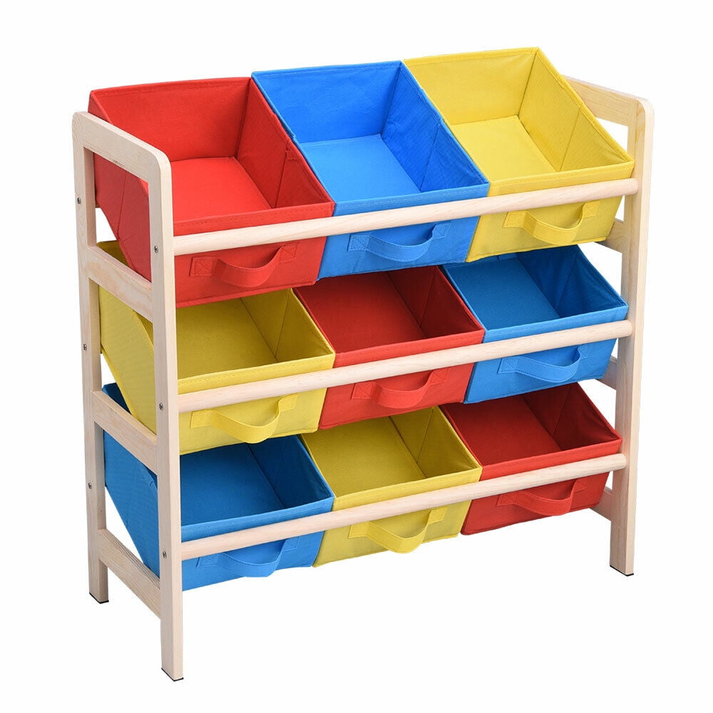 Toy Organizer Toy Storage Shelf, 9 Removable Non-Woven Fabric Bins ...
