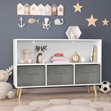 Your Zone Kids Bin Storage and Two Shelf Bookcase, White - Walmart.com