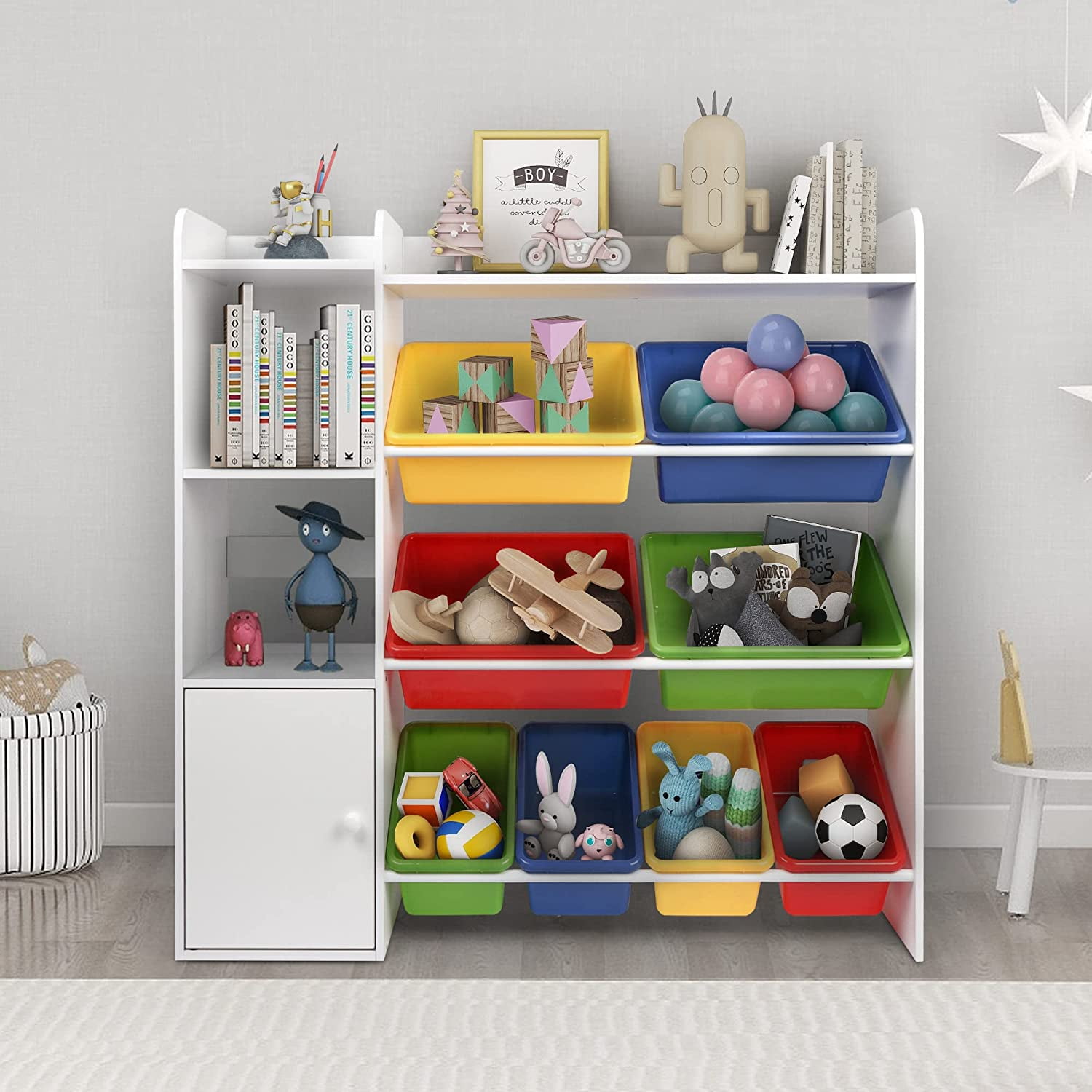Toy Organizers and Storage with 8 Box Bins, Kids Bookshelf and Toy ...