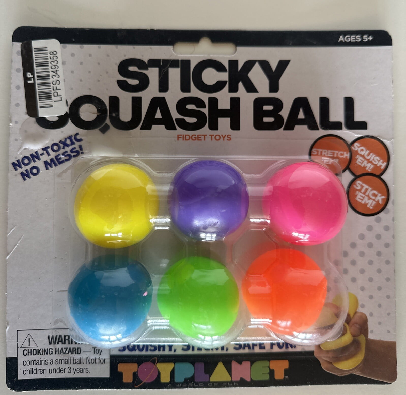Toy Planet Fidget Stem Sticky Squash Balls Multi-Color Rubber Washable ...