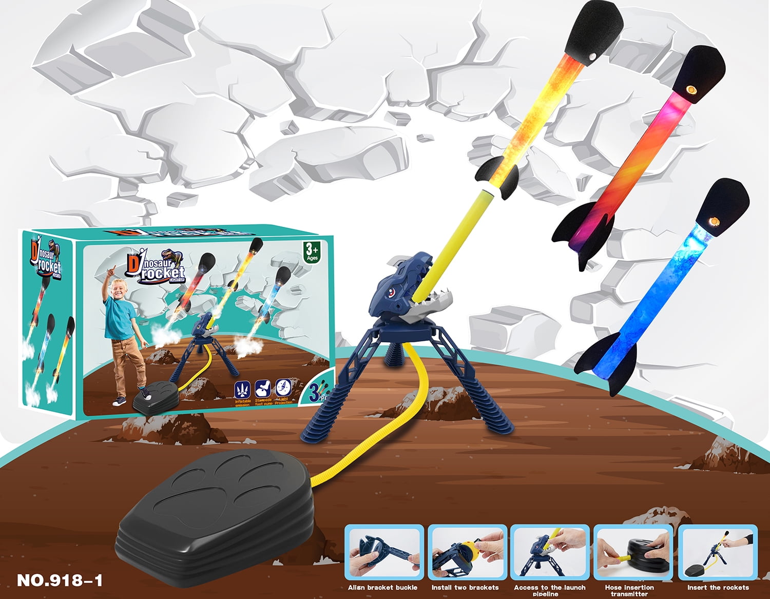 Toy Rocket Launcher for kids – Shoots Up to 100 Feet – 3 LED Colorful ...