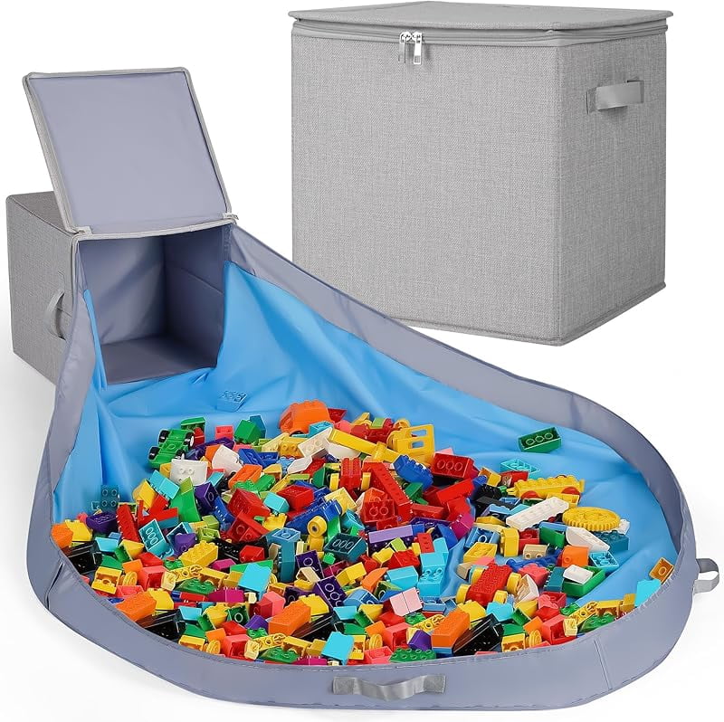 Toy Storage Basket and Play Mat – 13" x 13" x 13" Stackable and ...