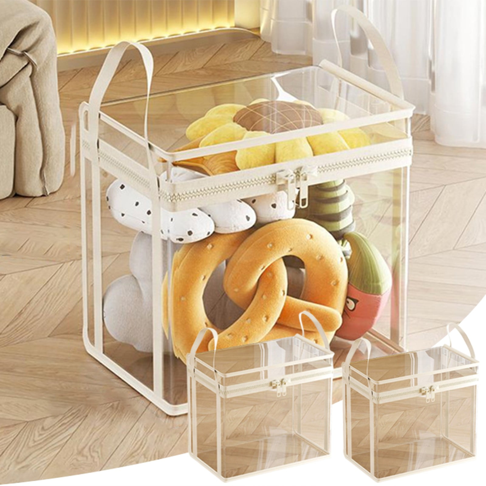Toy Storage Bucket with Zipper and Carry Handle, Plastic Stuffed Animal ...