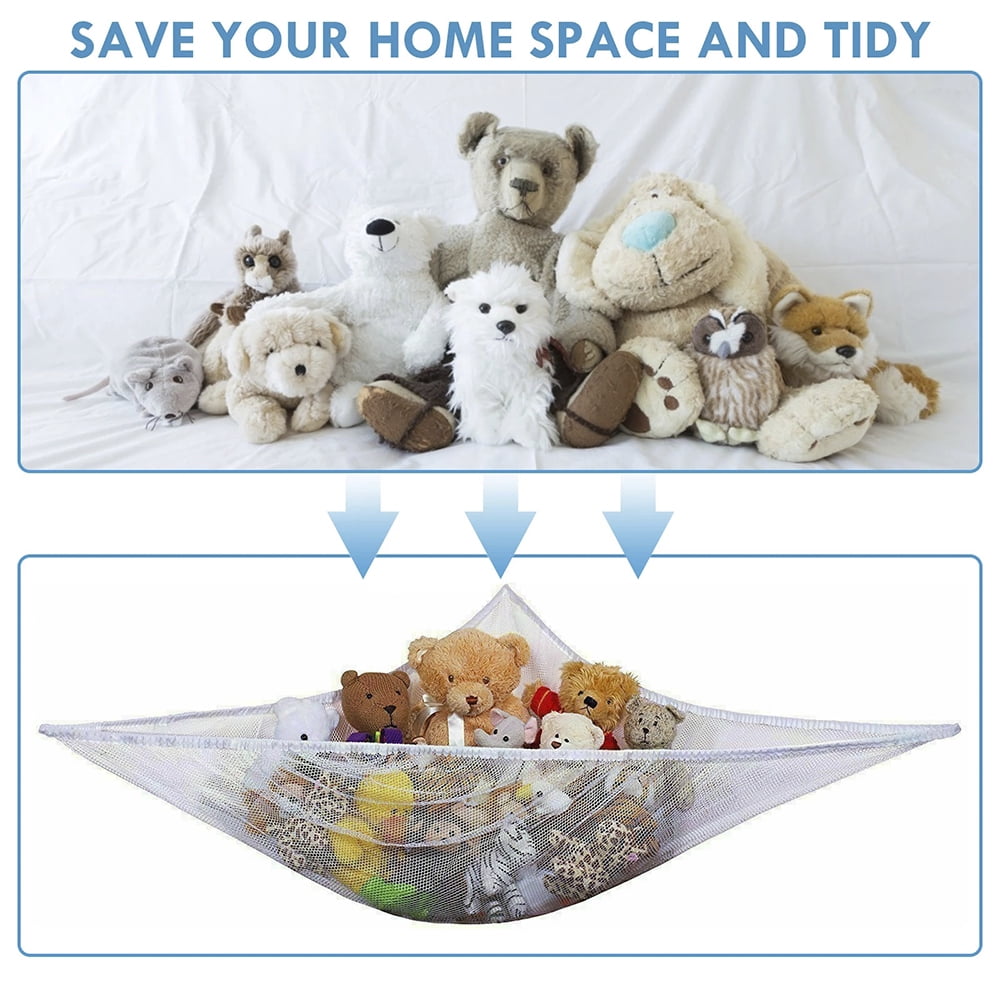 Large Hanging Corner Wall Toy Storage Hammock - Stuffed Animals & Mesh ...