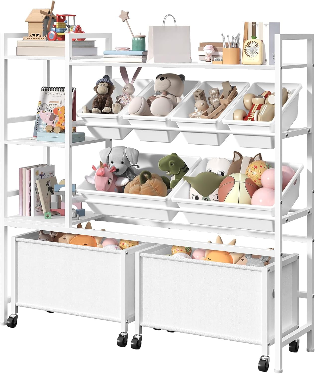 Toy Storage, Large Kids Toy Organizer with 6 Removable Storage Bins, 2 ...