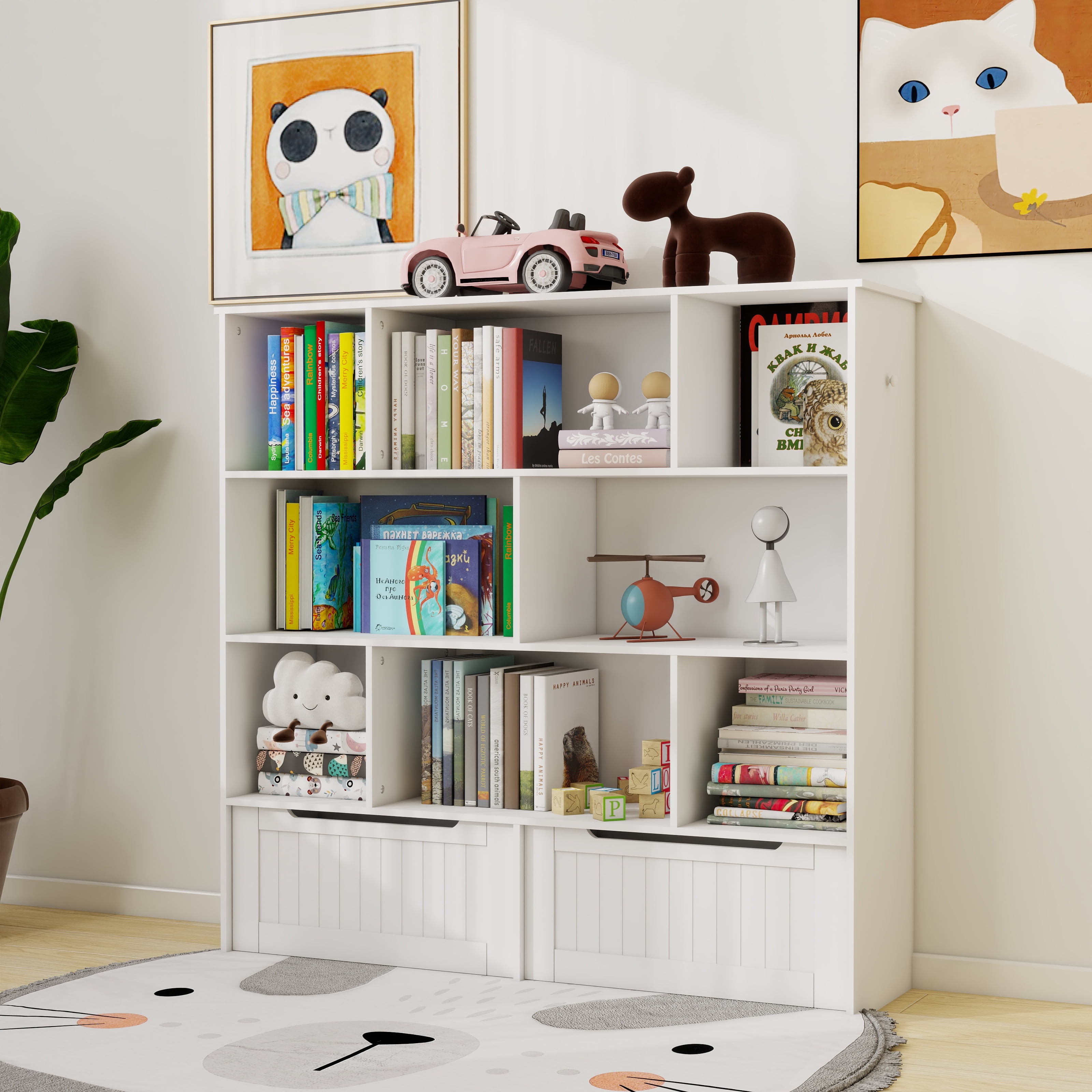 Toy Storage Organizer with 2 Movable Drawers, Multi-Functional 7 Shelf ...
