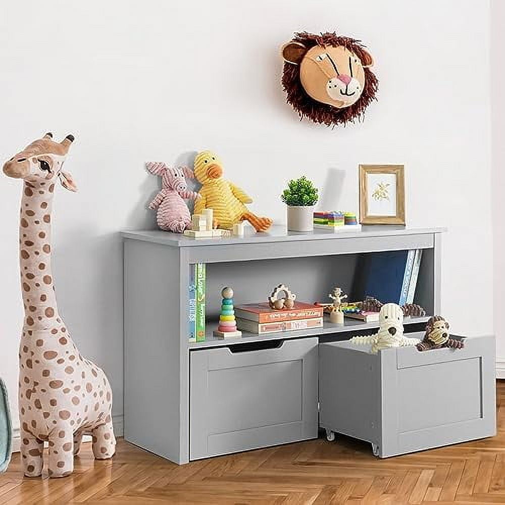 Toy Storage Organizer with 2 Wheeled Drawers, Grey, Playroom ...