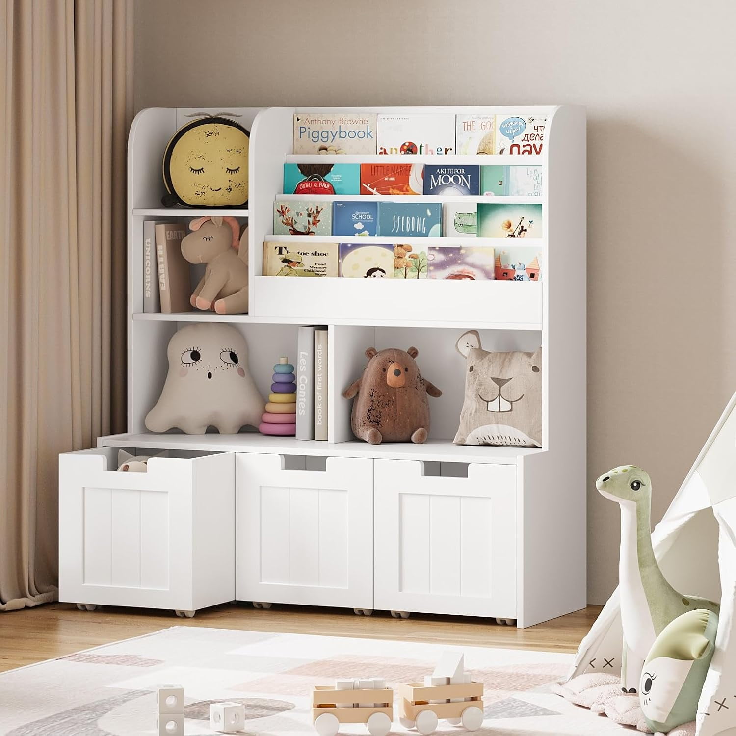 Toy Storage Organizer with 3 Drawers,Multifunctional Kids Bookcase with ...