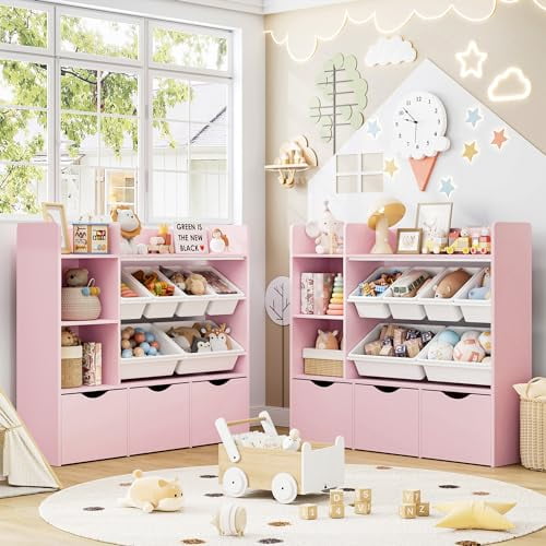 Toy Storage Organizer with 3 Movable Drawers, Bookshelf and Bookcase ...