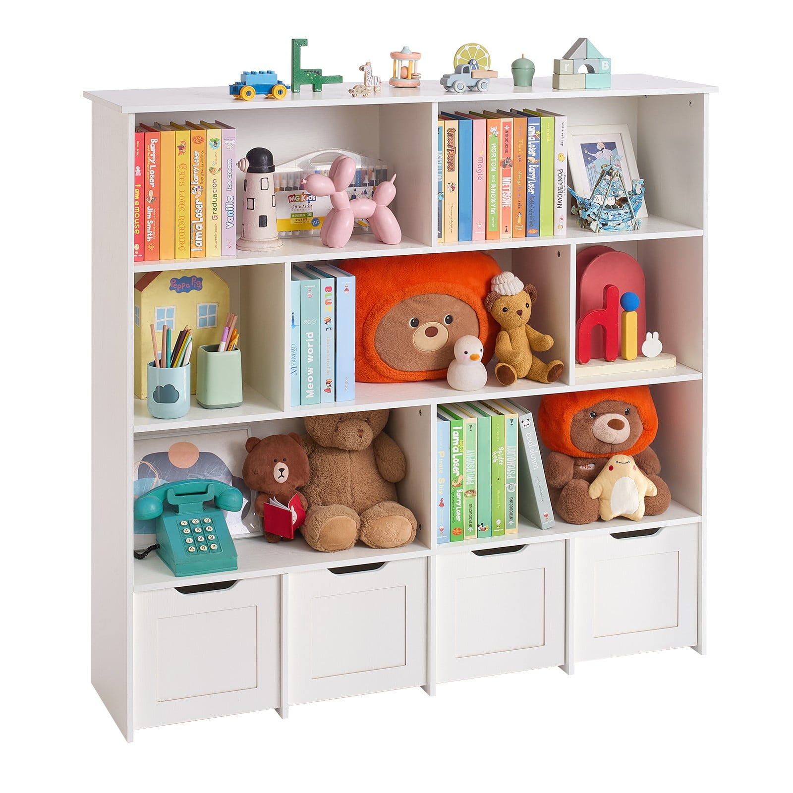 Toy Storage Organizer 3-Tier Wooden Cabinet 11 Section Cubbies Drawers ...