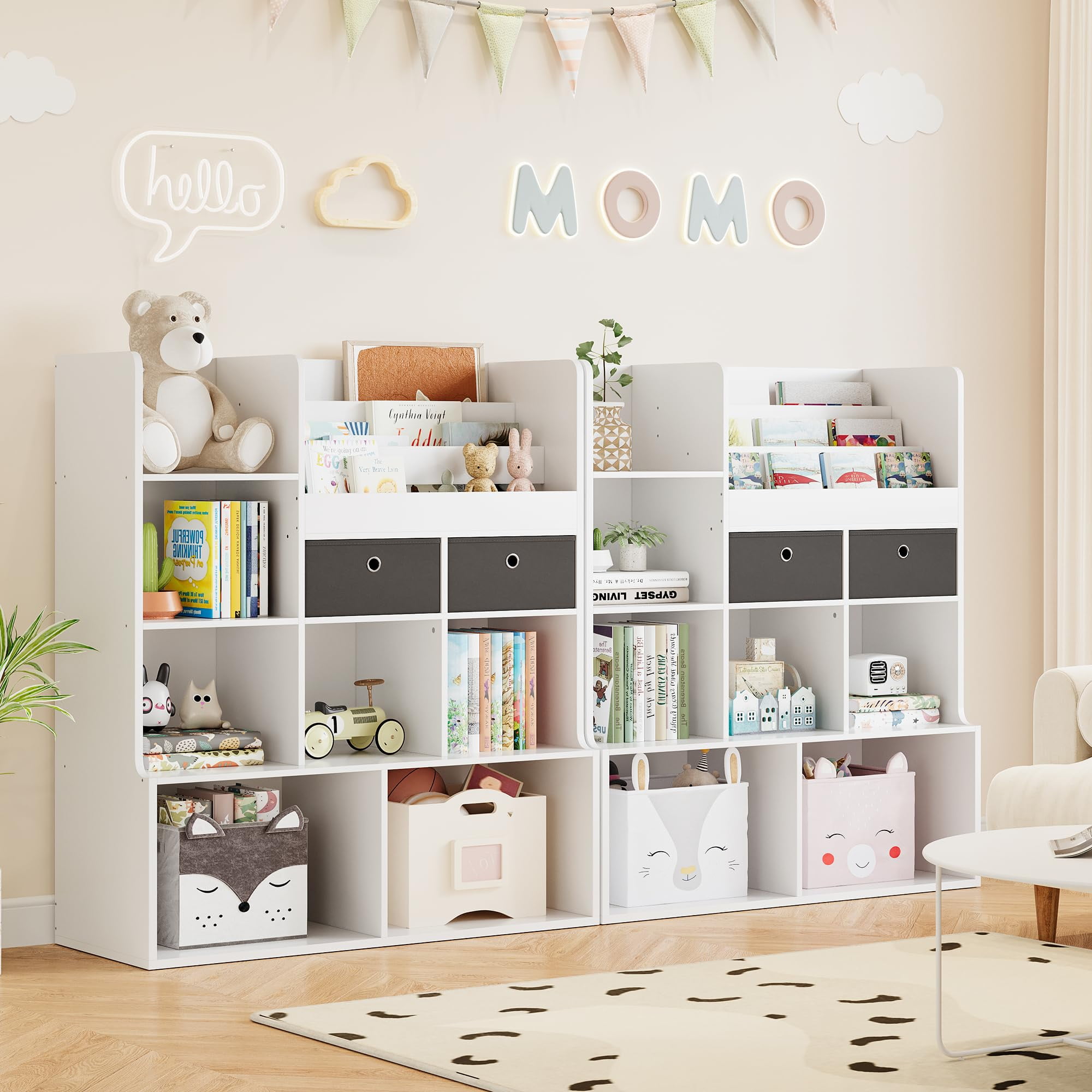 Toy Storage Organizer 47.8in Kids Bookshelf with Drawers Modern Bookcase with Cubbies Floor ...