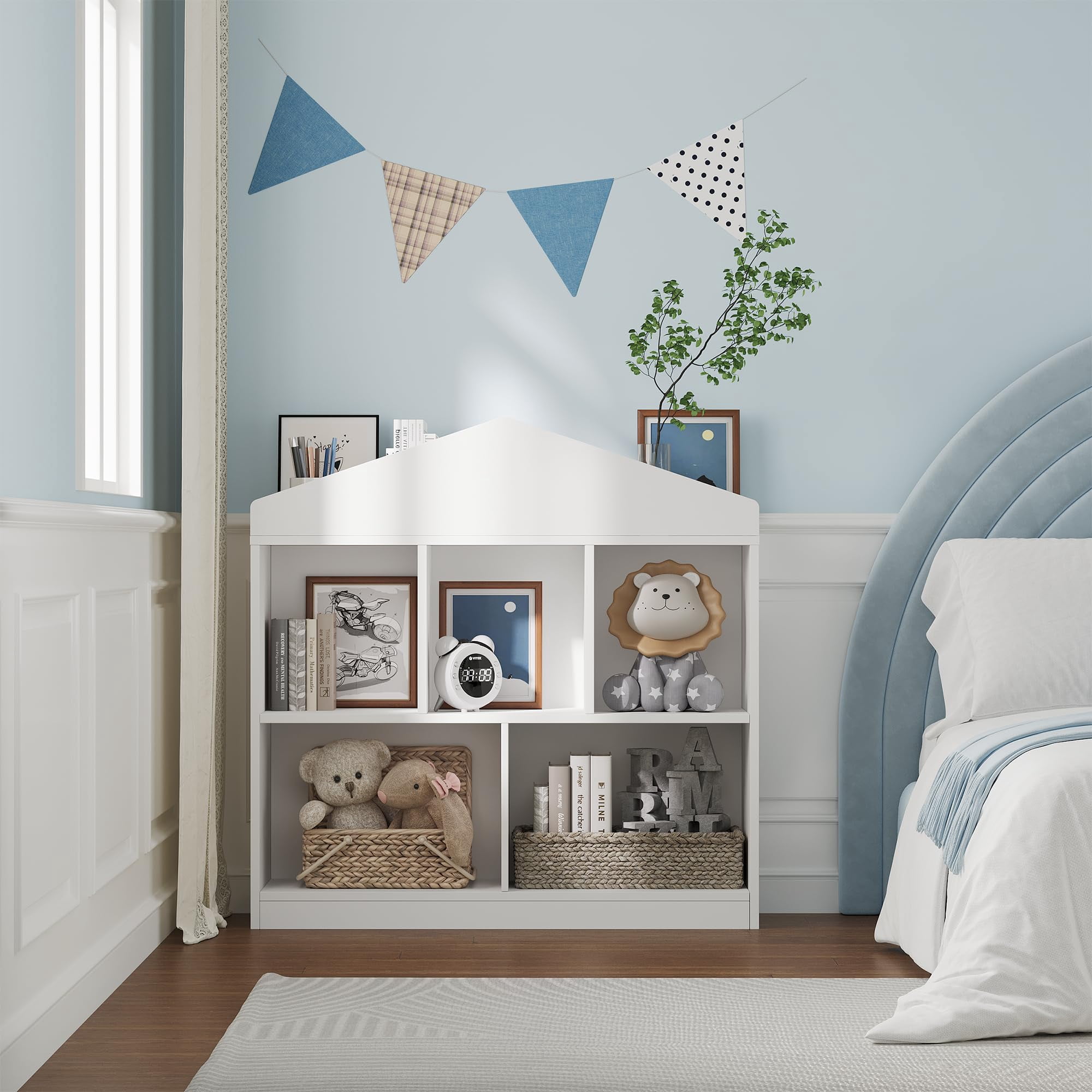 Toy Storage Organizer 5-Cubby Kids Bookshelf White Bookcase Toddlers ...