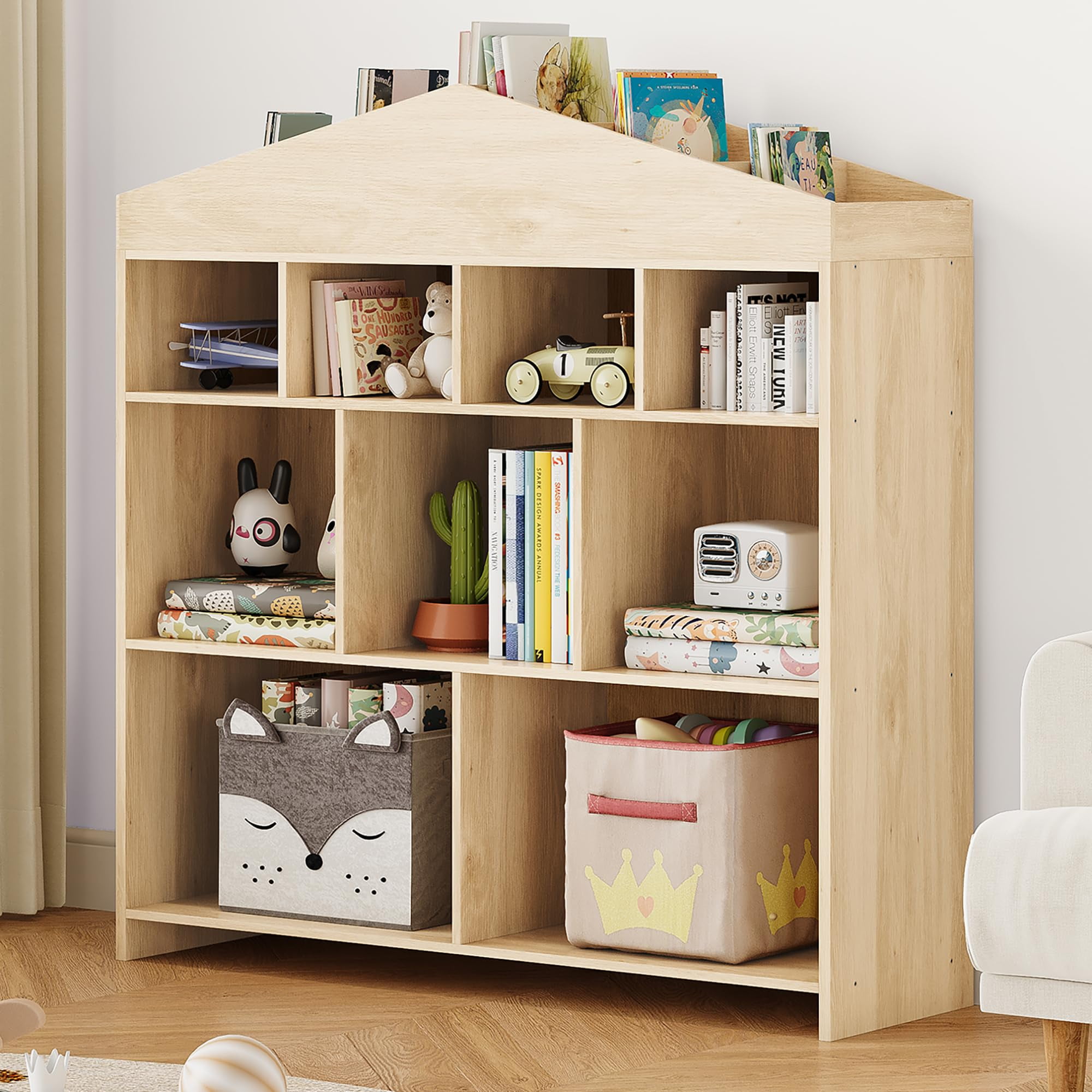 Toy Storage Organizer with 9 Storage Cubbies Kids Bookshelf 40.7inch ...