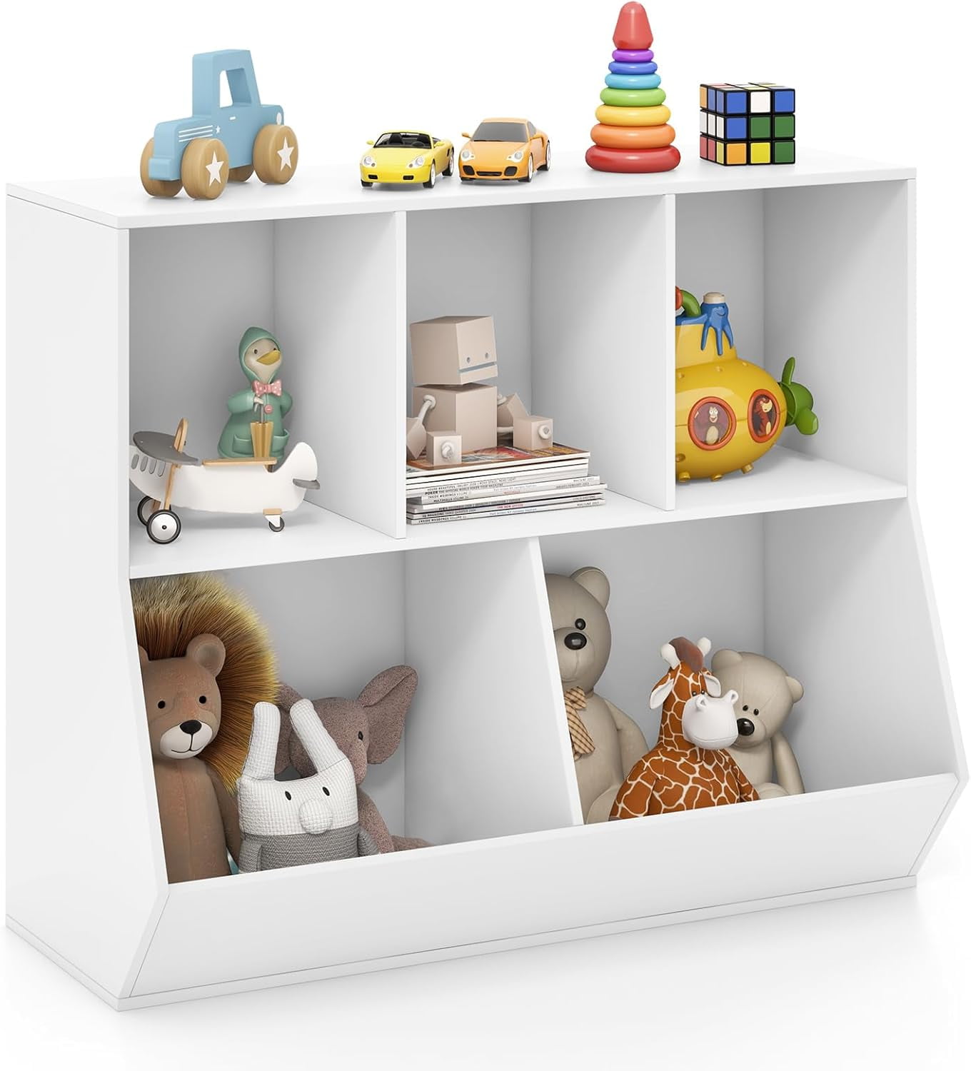 Toy Storage Organizer with Bookcase, 5-Cubby Children Bookshelf Toy ...