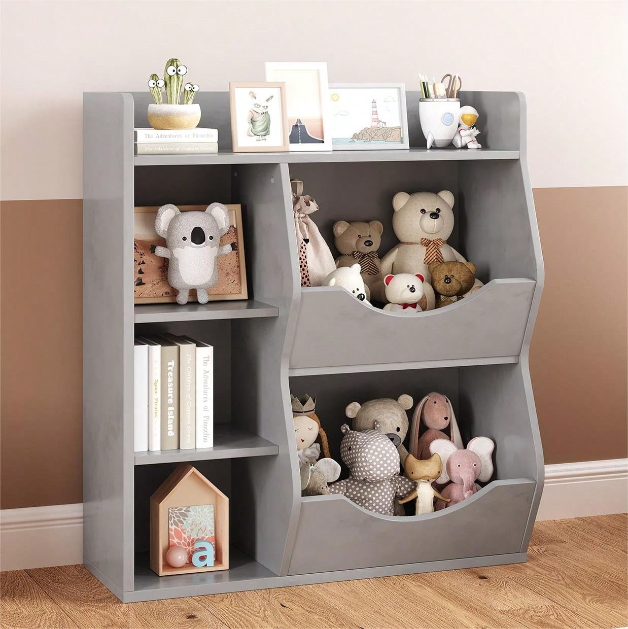Toy Storage Organizer With Bookcase,Kid's Multi Shelf Cubby For Books ...