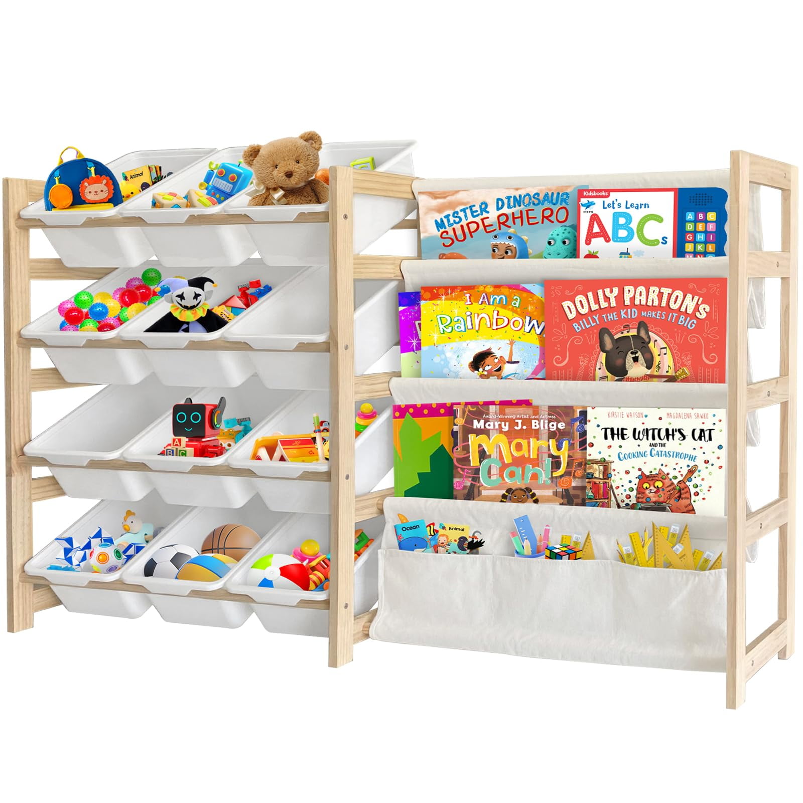 Toy Storage Organizer with Bookshelf - 12 Storage Bins 4-Tier ...