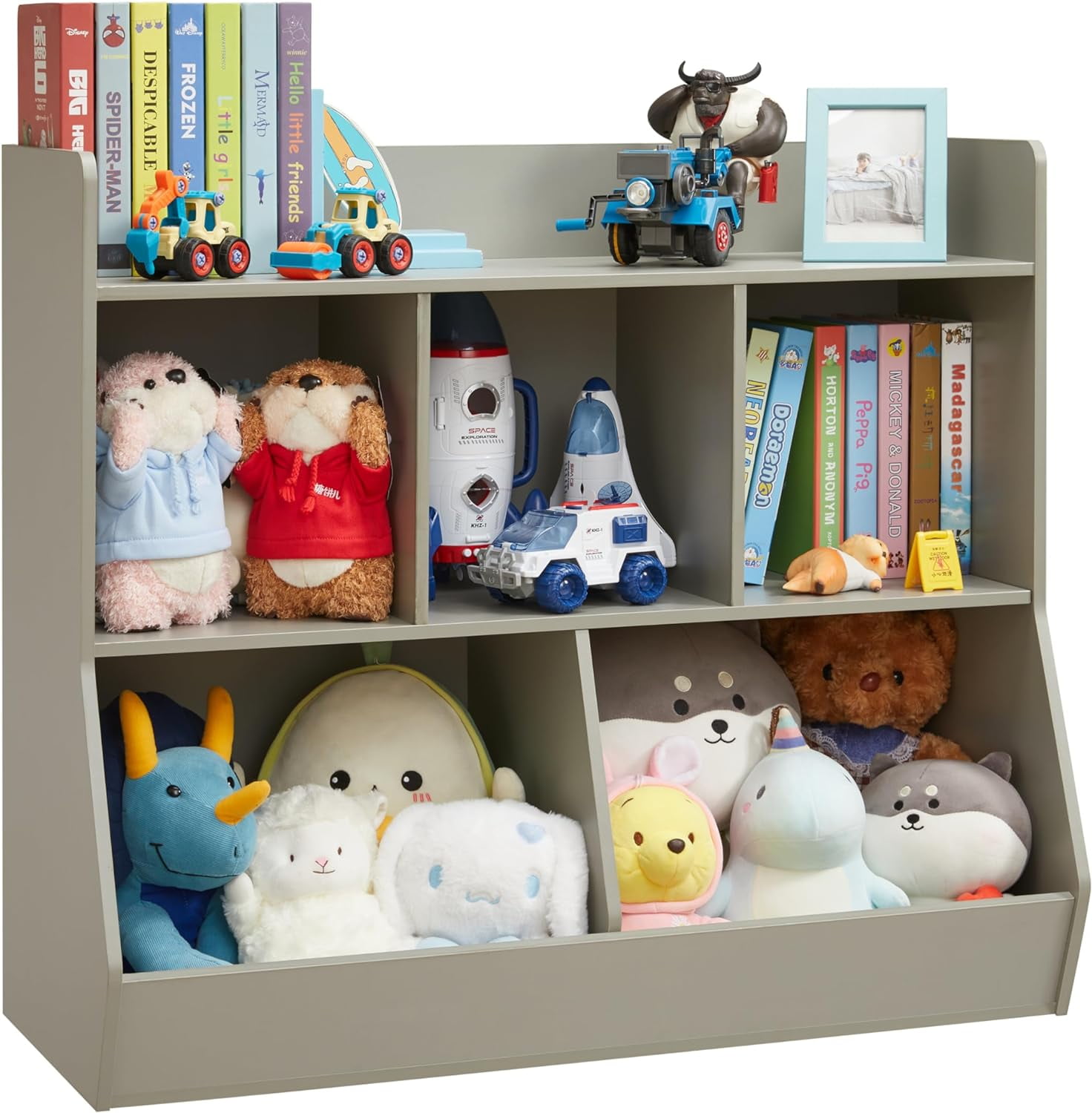 Toy Storage Organizer with Bookshelf, 5-Cubby Children's Toy Shelf, Toy ...