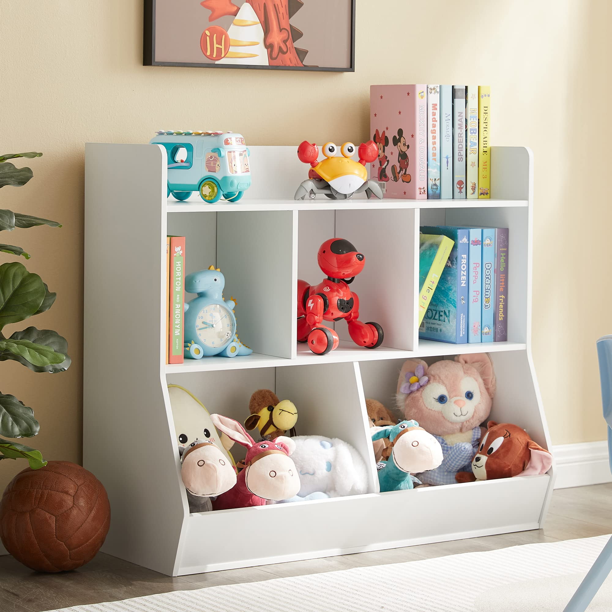 Toy Storage Organizer with Bookshelf, 5-Cubby Children's Toy Shelf, Toy ...