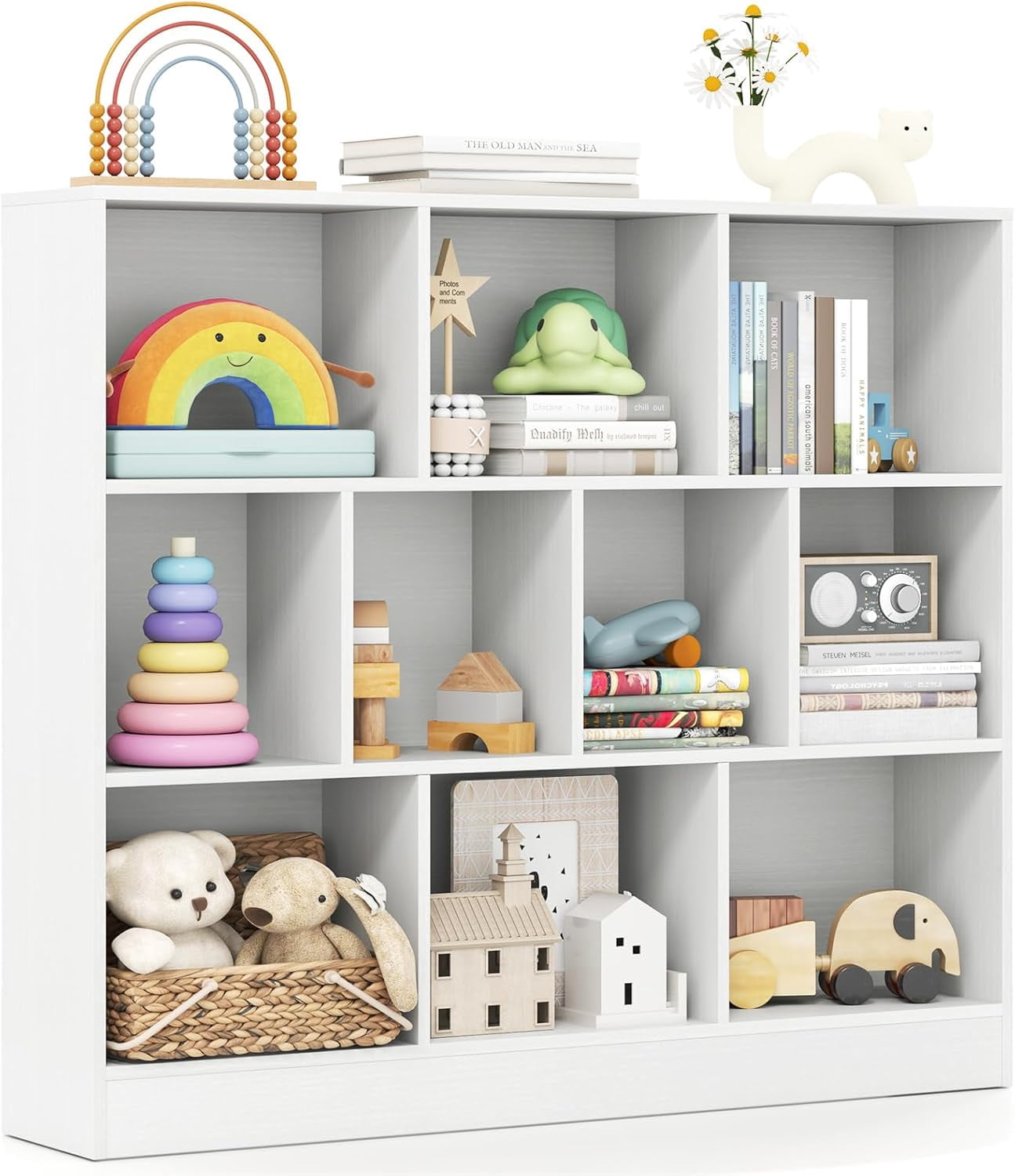 Toy Storage Organizer, Kids Bookshelf with 10 Cubes, Playroom Toy Shelf ...