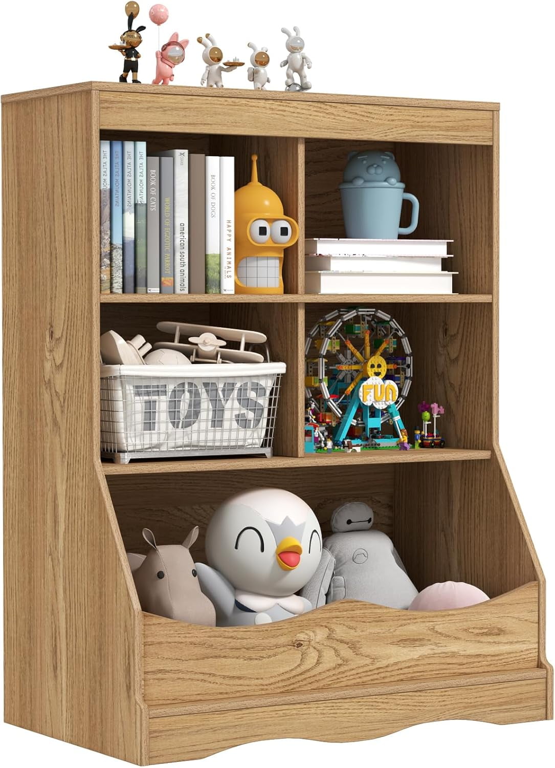Toy Storage Organizer, Kids Bookshelf with Cubbies & Footboard, Nursery ...