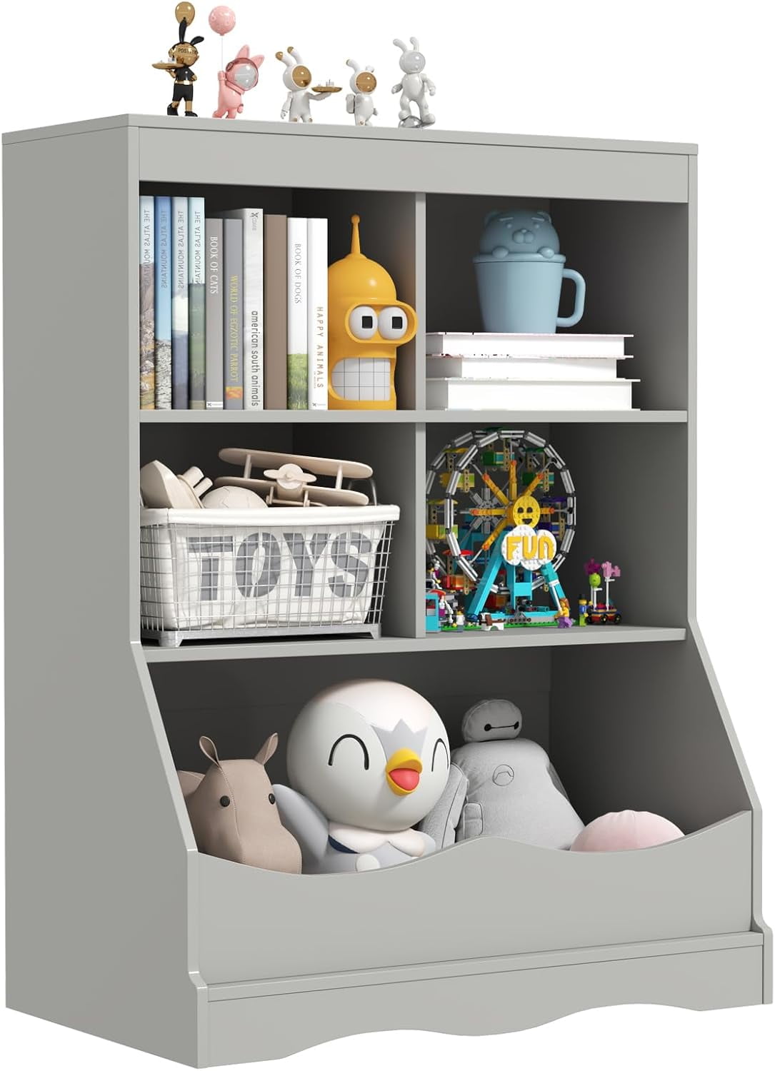 Toy Storage Organizer, Kids Bookshelf with Cubbies & Footboard, Nursery Book Shelves, Playroom ...