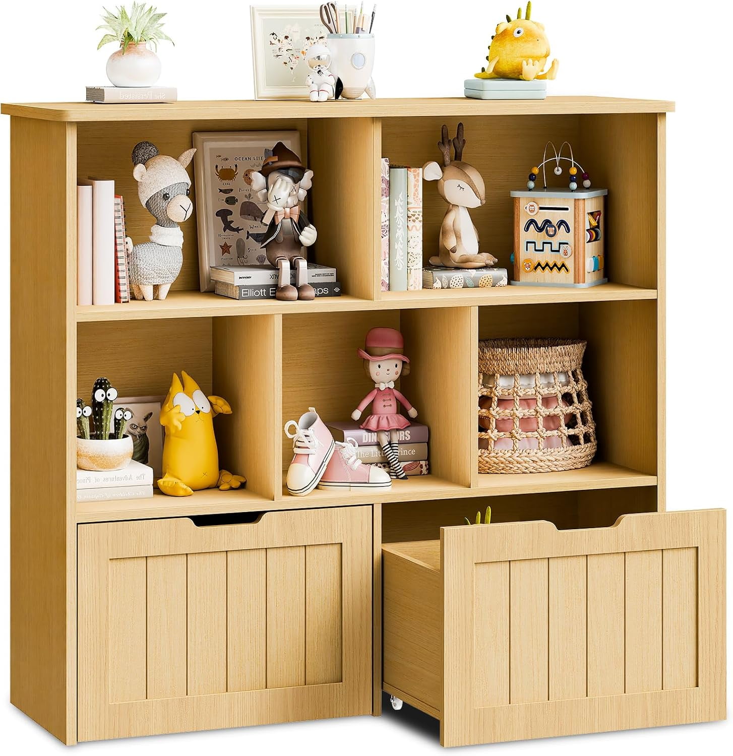 Toy Storage Organizer, Kids Bookshelf and Toy Storage with 2 Movable ...