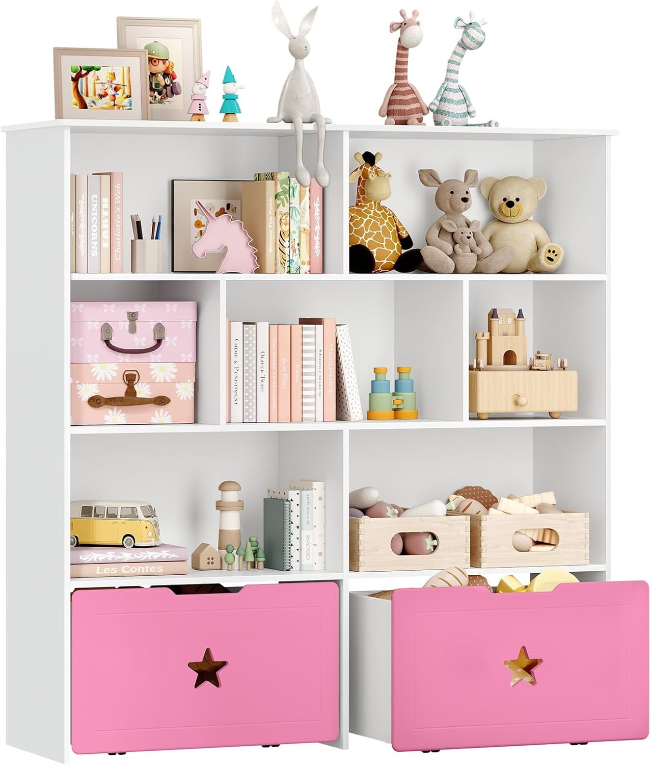 Toy Storage Organizer, Large Toy Shelf with 7 Storage Cubbies and 2 ...