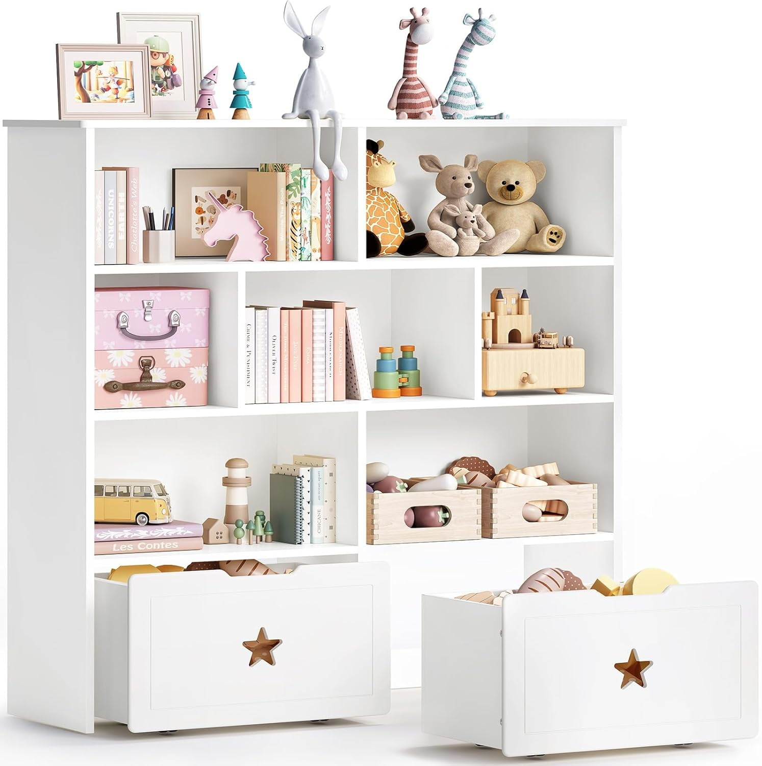 Toy Storage Organizer, Large Toy Shelf with 7 Storage Cubbies and 2 ...