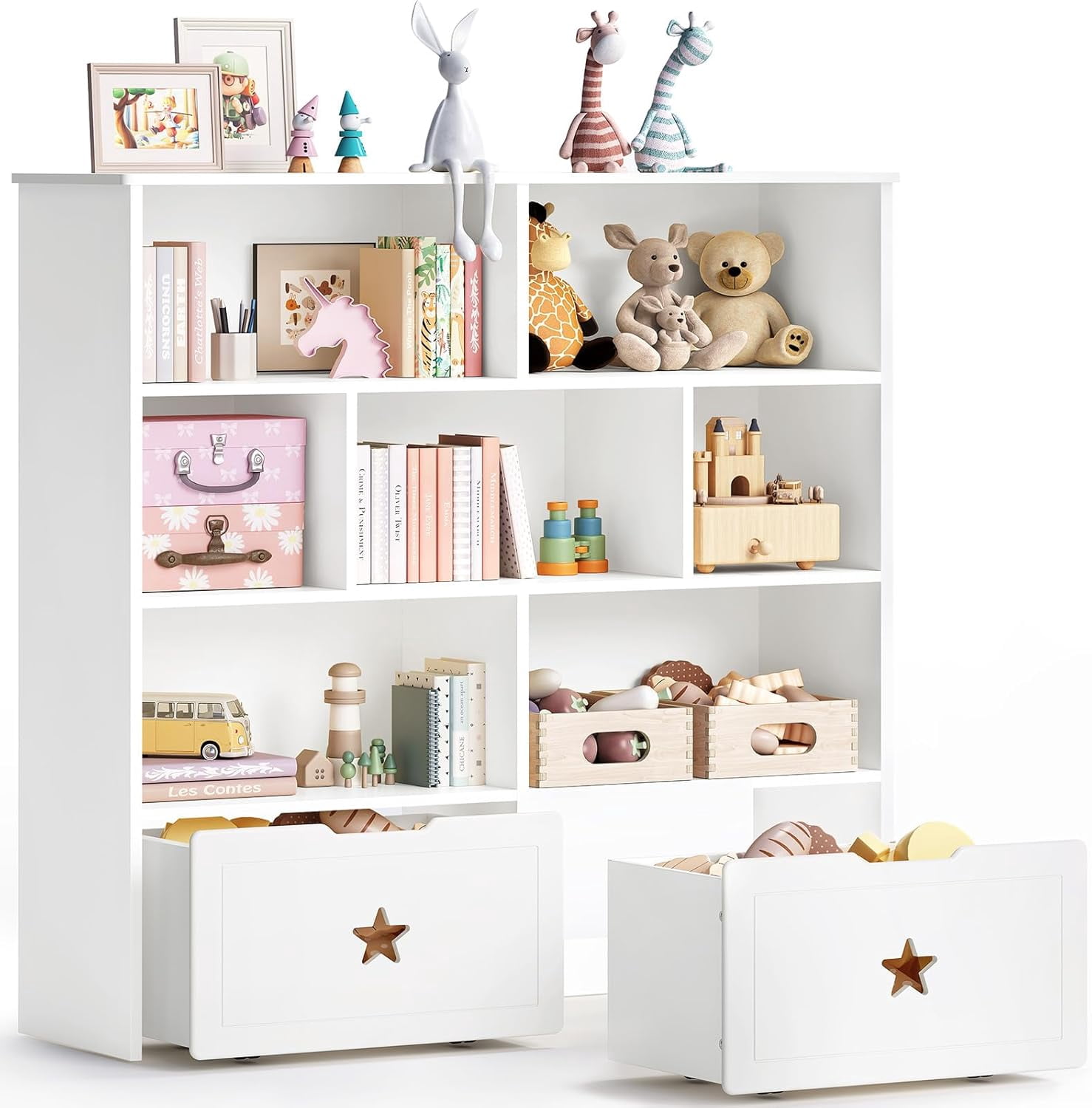 Toy Storage Organizer, Large Toy Shelf with 7 Storage Cubbies and 2 ...
