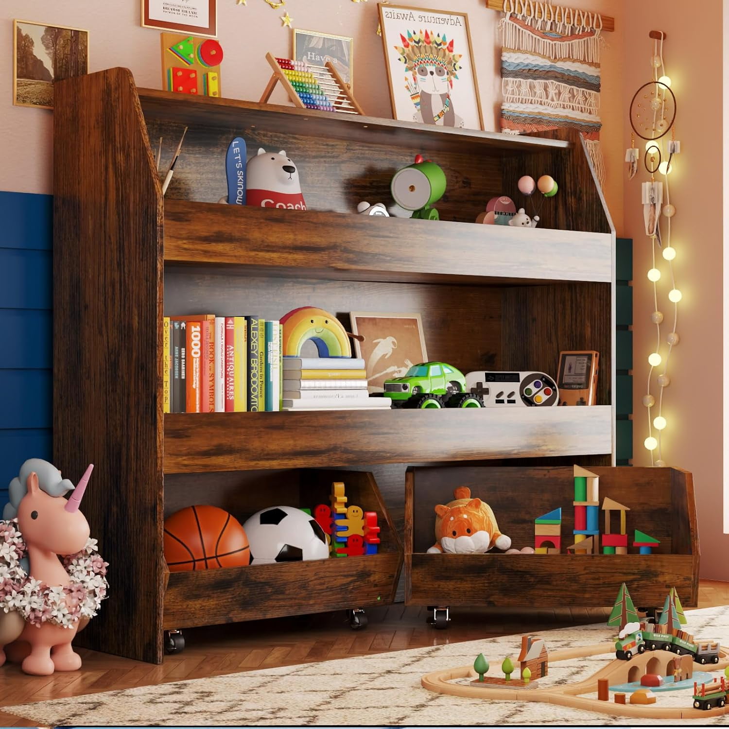 Toy Storage Organizer with Movable Drawers, Toys Organizer Bookshelf ...