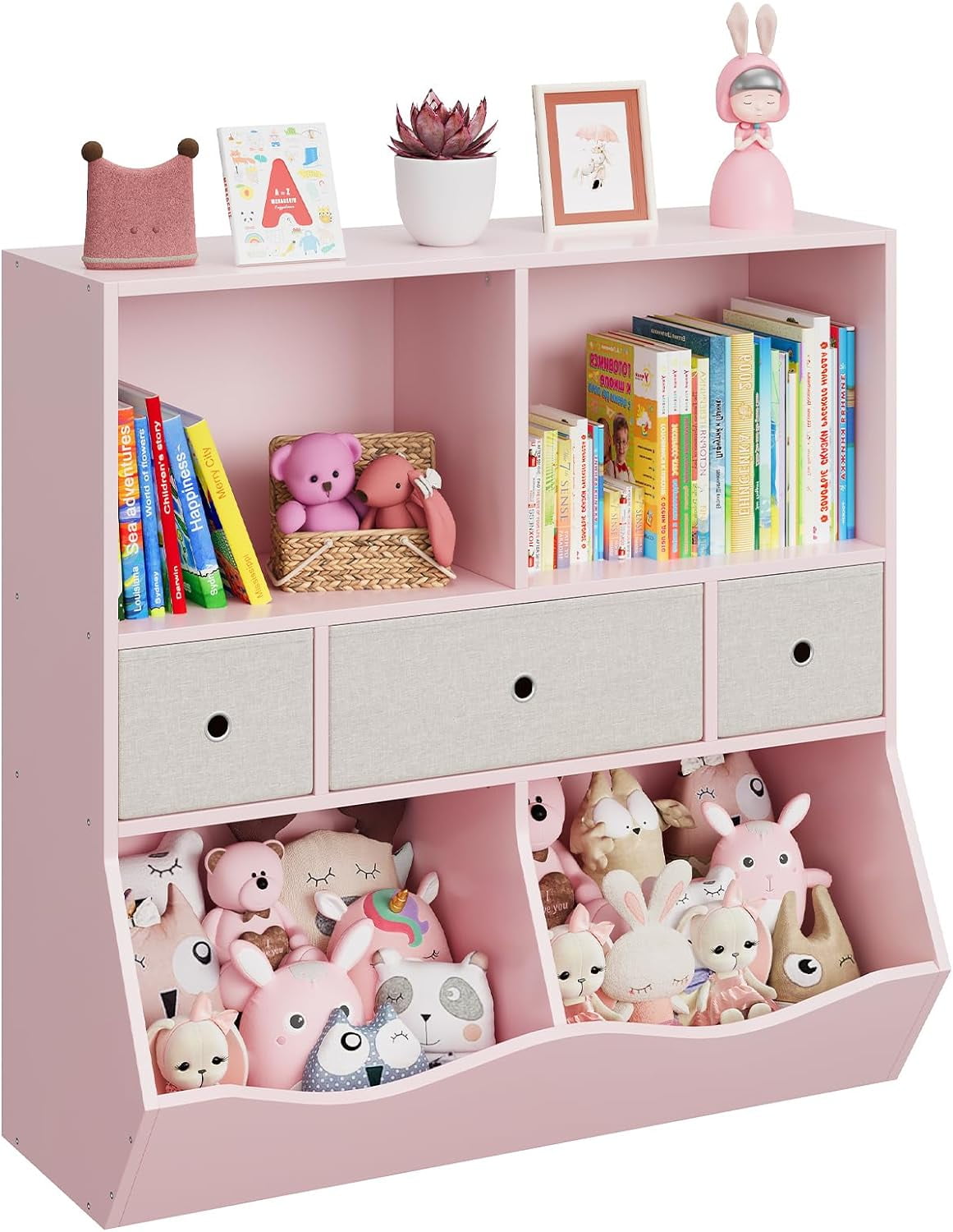 Toy Storage Organizer for Kids, 2-Tier Bookshelf with 3 Cubbies and 2 ...