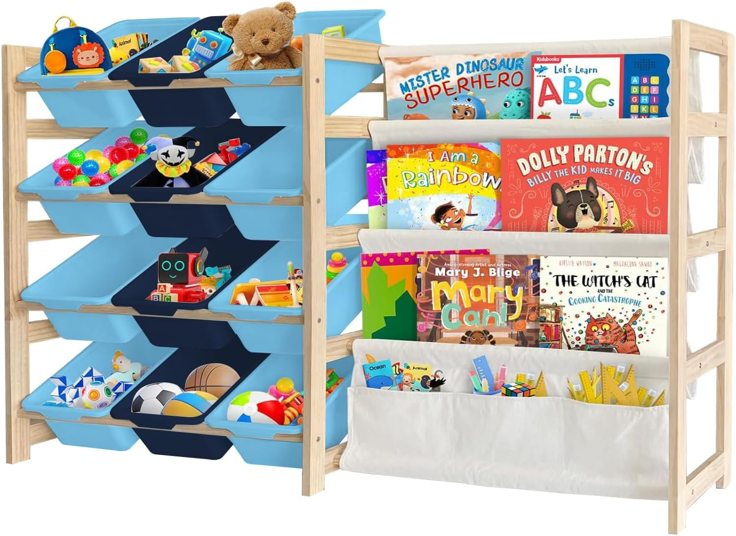 Toy Storage Organizer with Bookshelf - 12 Storage Bins 4-Tier ...