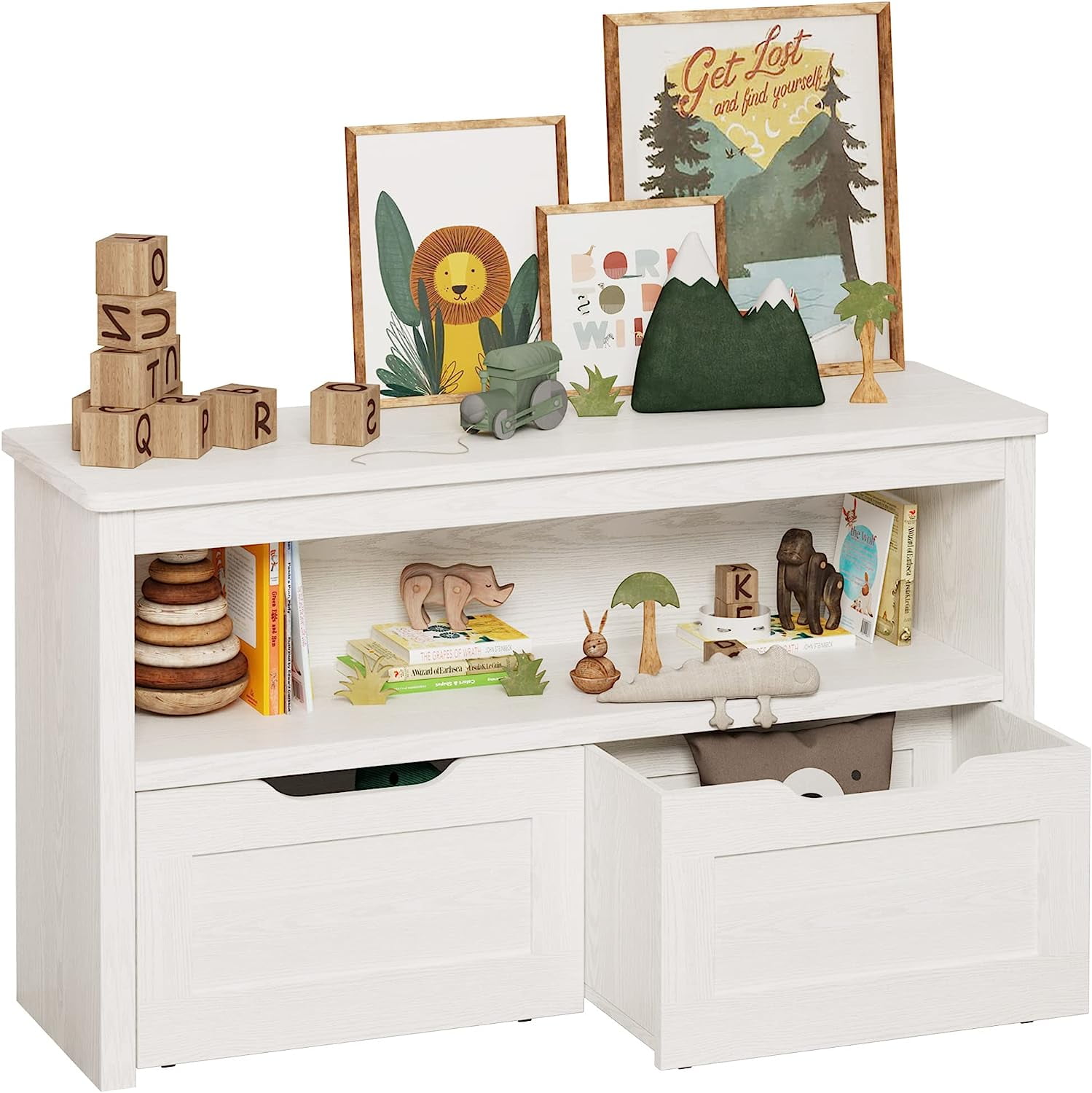 Toy Storage Organizer with Drawers, Floor Toy Box with Wheels and Open ...