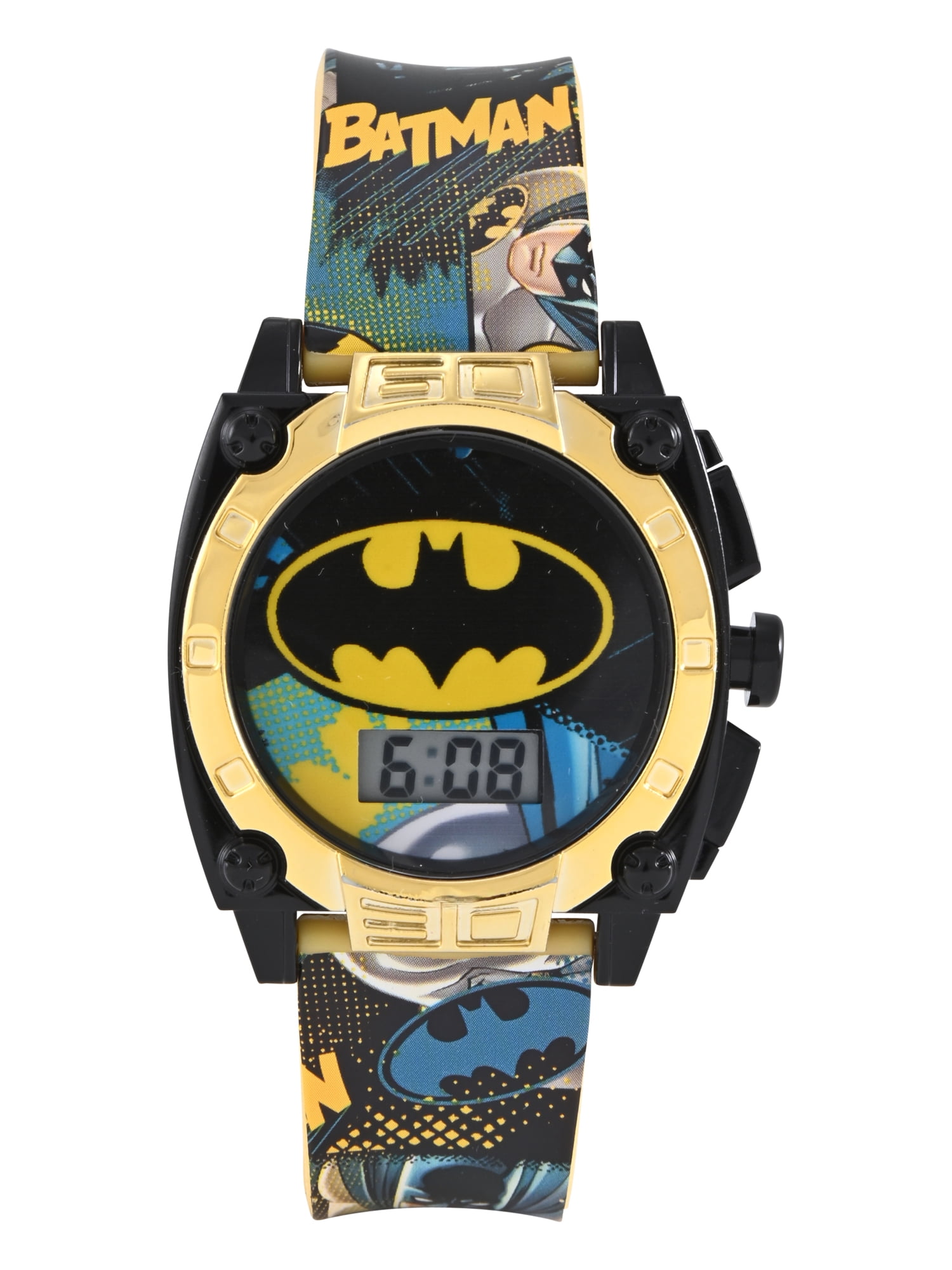 DC Comis Batman Boys Printed Iconic Silicone Strap Watch with Black ...