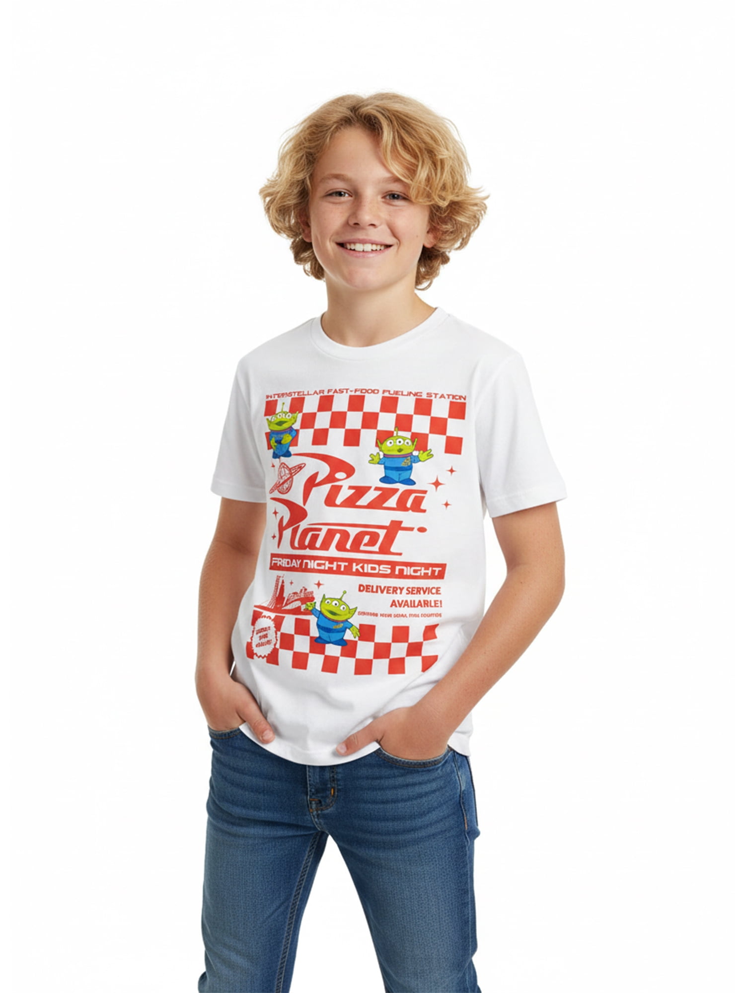 Toy Story, Boys' Graphic Tee with Short Sleeves, Pizza Planet, Sizes 4 ...